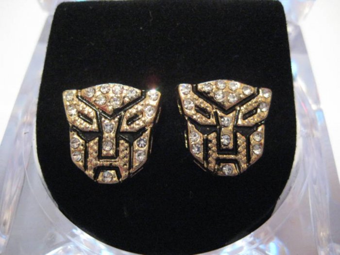TRANSFORMERS AUTOBOTS GOLD DIAMOND STUD EARRINGS NEW