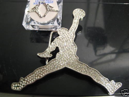 JORDAN SILVER CHROME JUMPMAN LOGO BELT BUCKLE & SILVER STUD EARRINGS SET