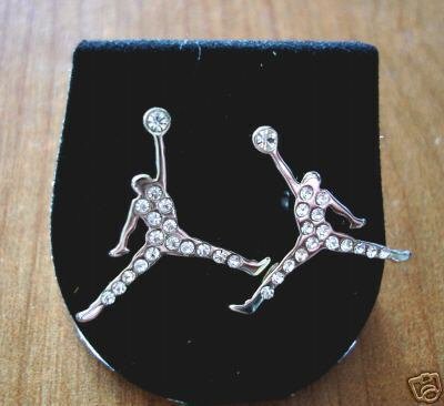 JORDAN SILVER CHROME JUMPMAN LOGO BELT BUCKLE & SILVER STUD EARRINGS SET