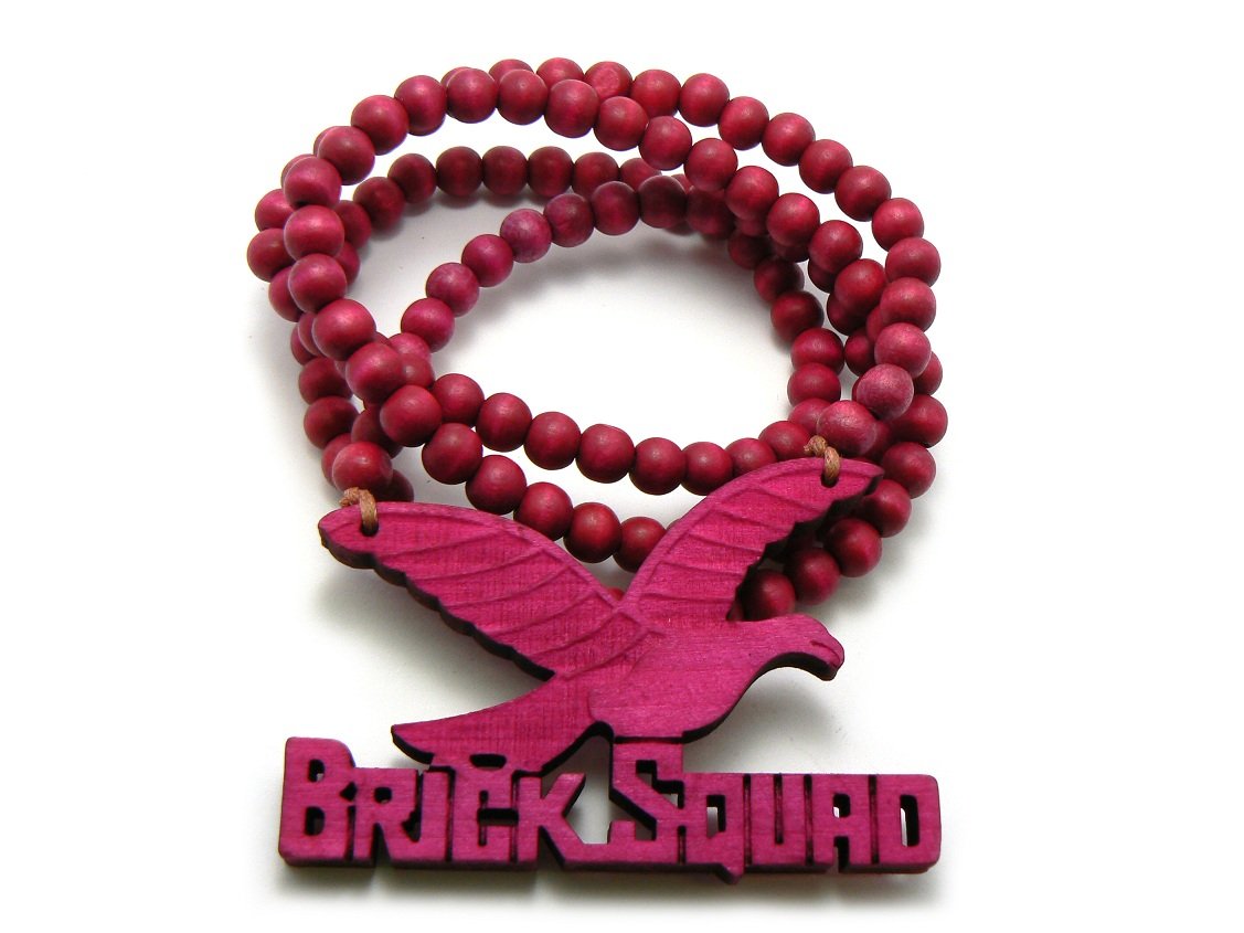 Pink Wood Brick Squad Necklace Pendant Soulja Boy WJ15PK