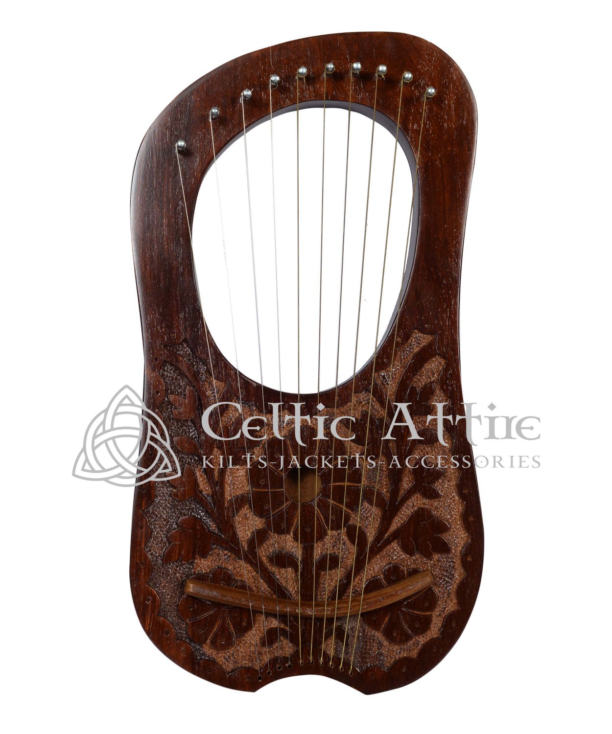 LYRE HARP 10 METAL STRINGS ROSEWOOD WITH FREE BAG And STRINGS KEY