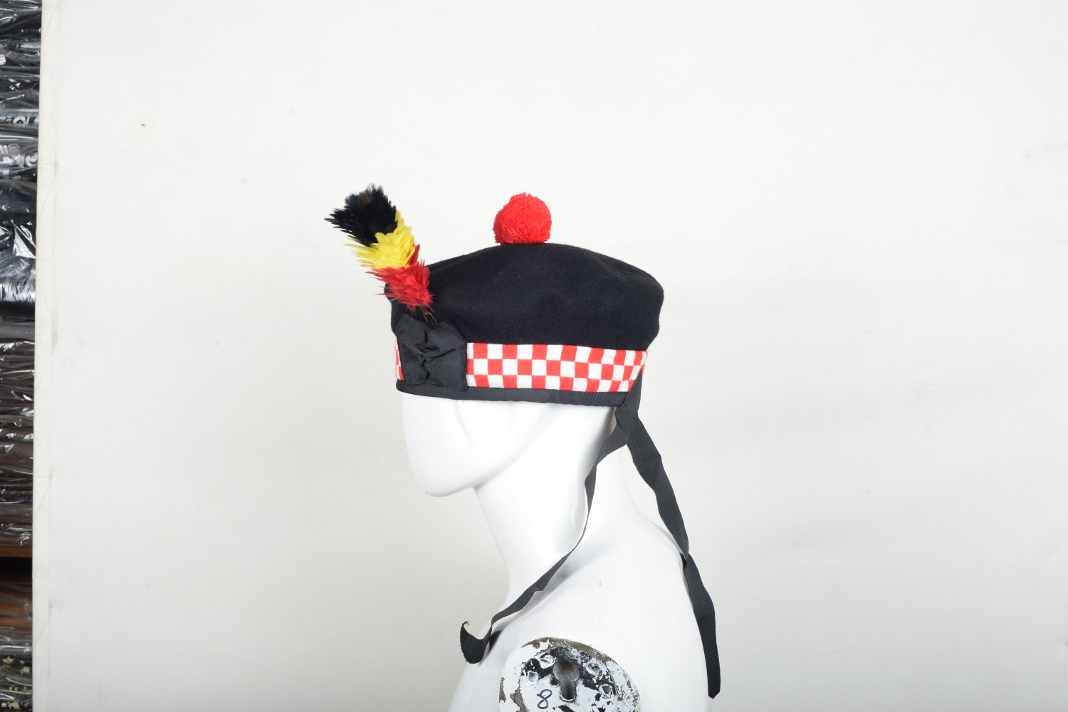 Scottish RED AND White DICED Band Black Wool BALMORAL HAT Military ...