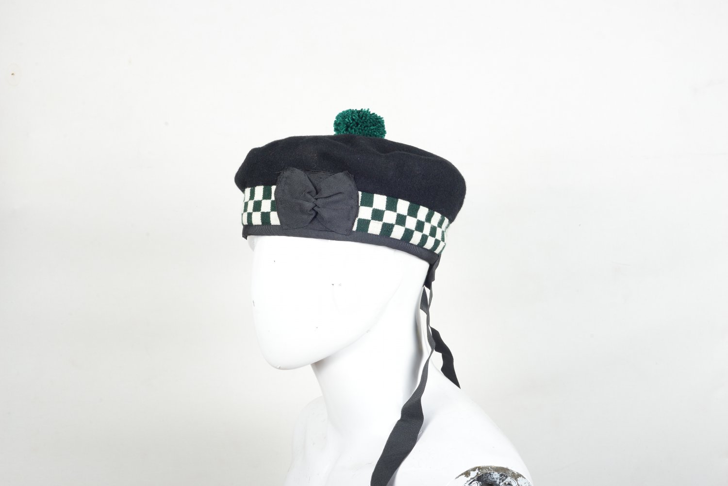 Scottish GREEN AND White DICED Band Black Wool BALMORAL HAT Military ...