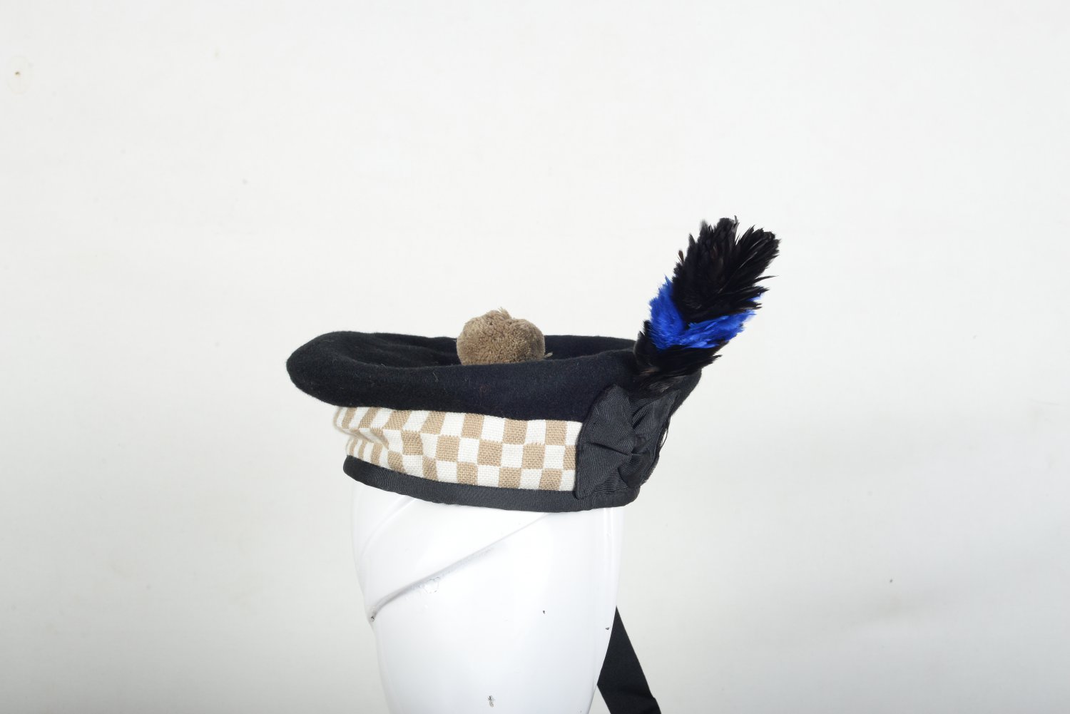 Scottish KHAKI AND White DICED Band Black Wool BALMORAL HAT Military ...