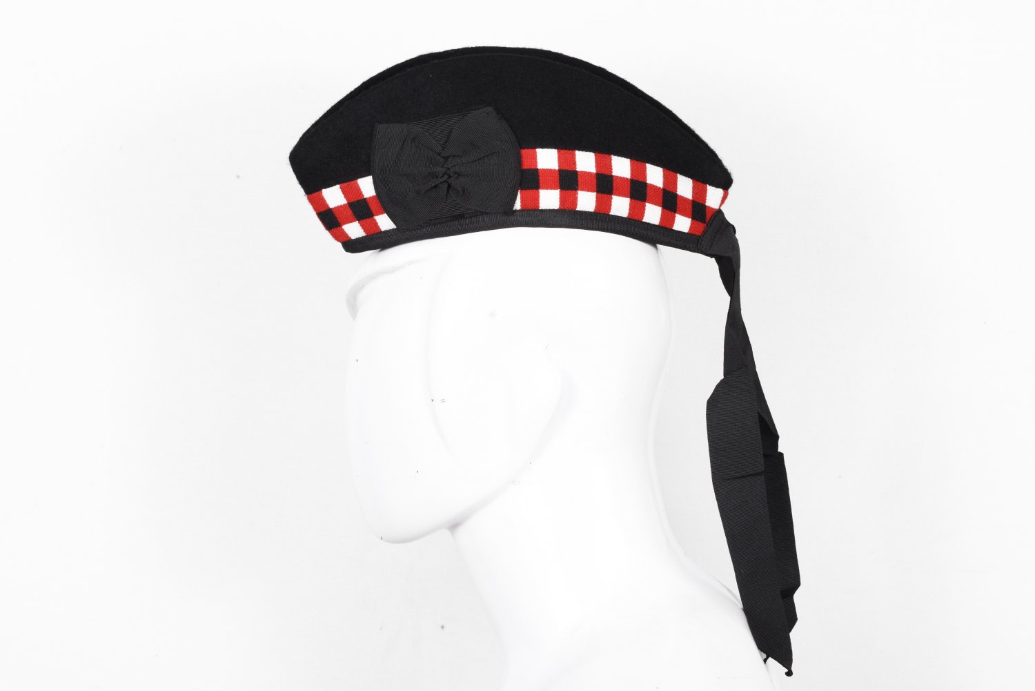 Handmade SCOTTISH Glengarry Wool Hat/Cap Black wool and Red White Diced ...