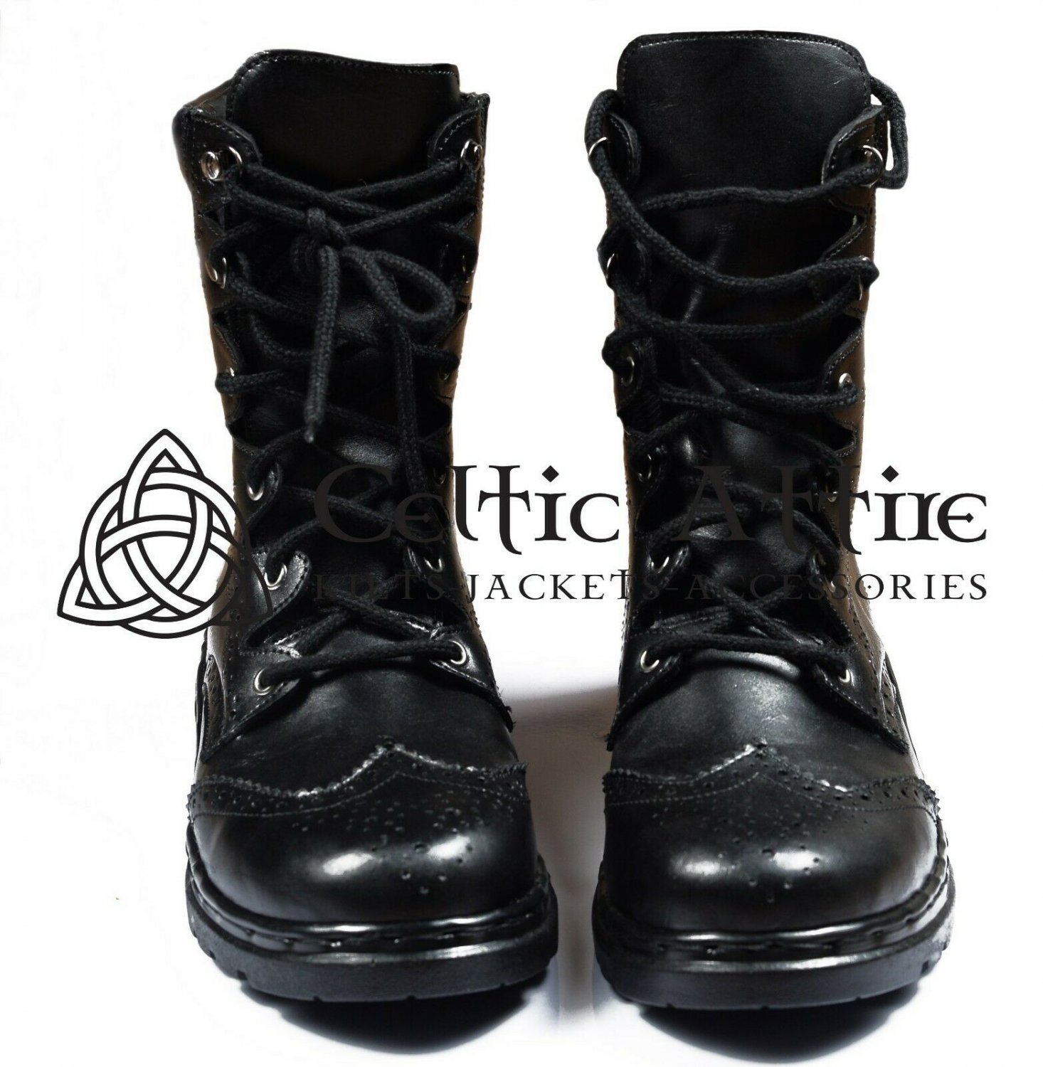 Scottish Kilt Ghillie Brogue Black Boots Shoes100%Genuine Leather Shoes Size us 10