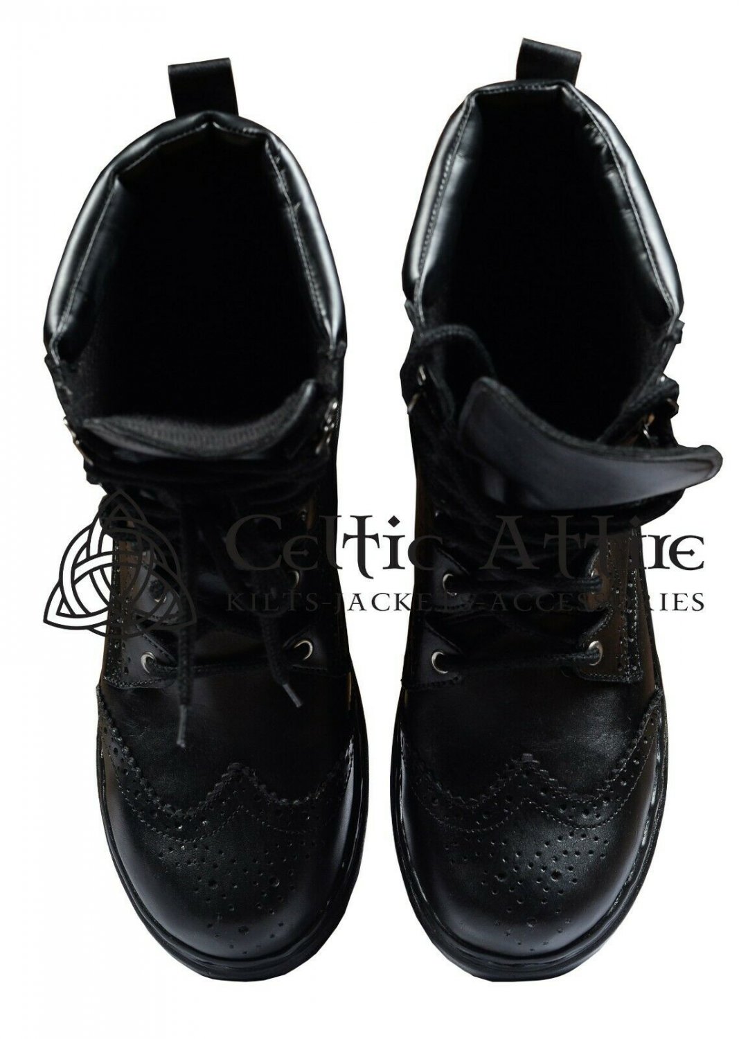 Scottish Kilt Ghillie Brogue Black Boots Shoes100%Genuine Leather Shoes Size us 12