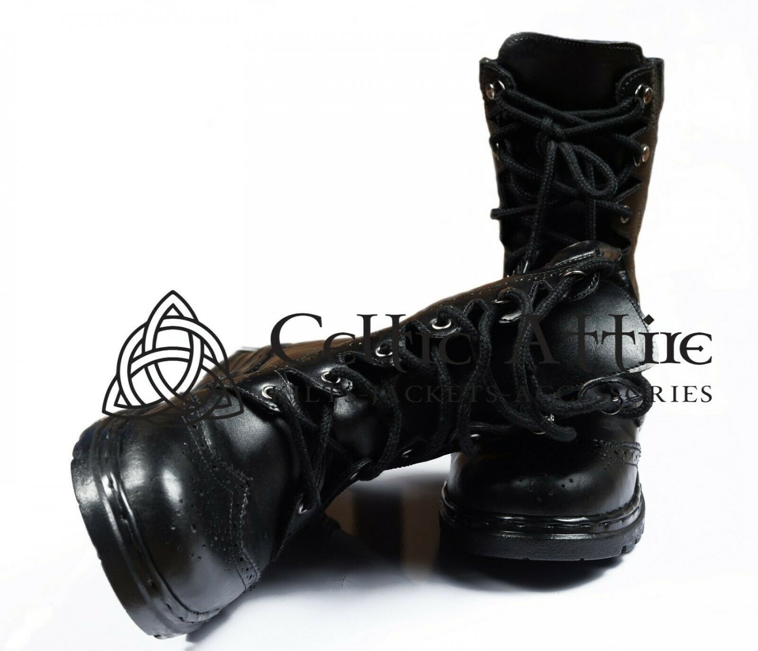 Scottish Kilt Ghillie Brogue Black Boots Shoes100%Genuine Leather Shoes Size us 12