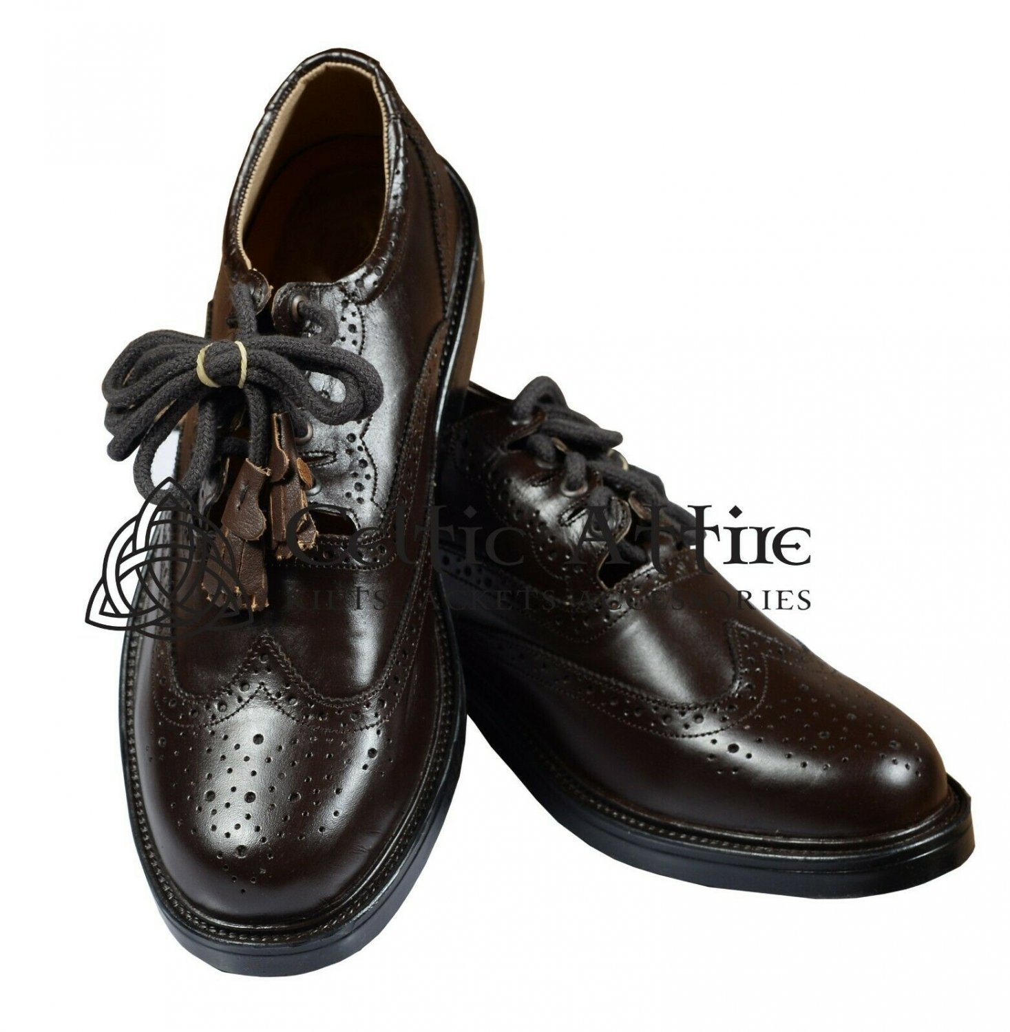 Scottish Kilt Ghillie Brogue Brown Shoes 100%Genuine Leather Shoes Size 11