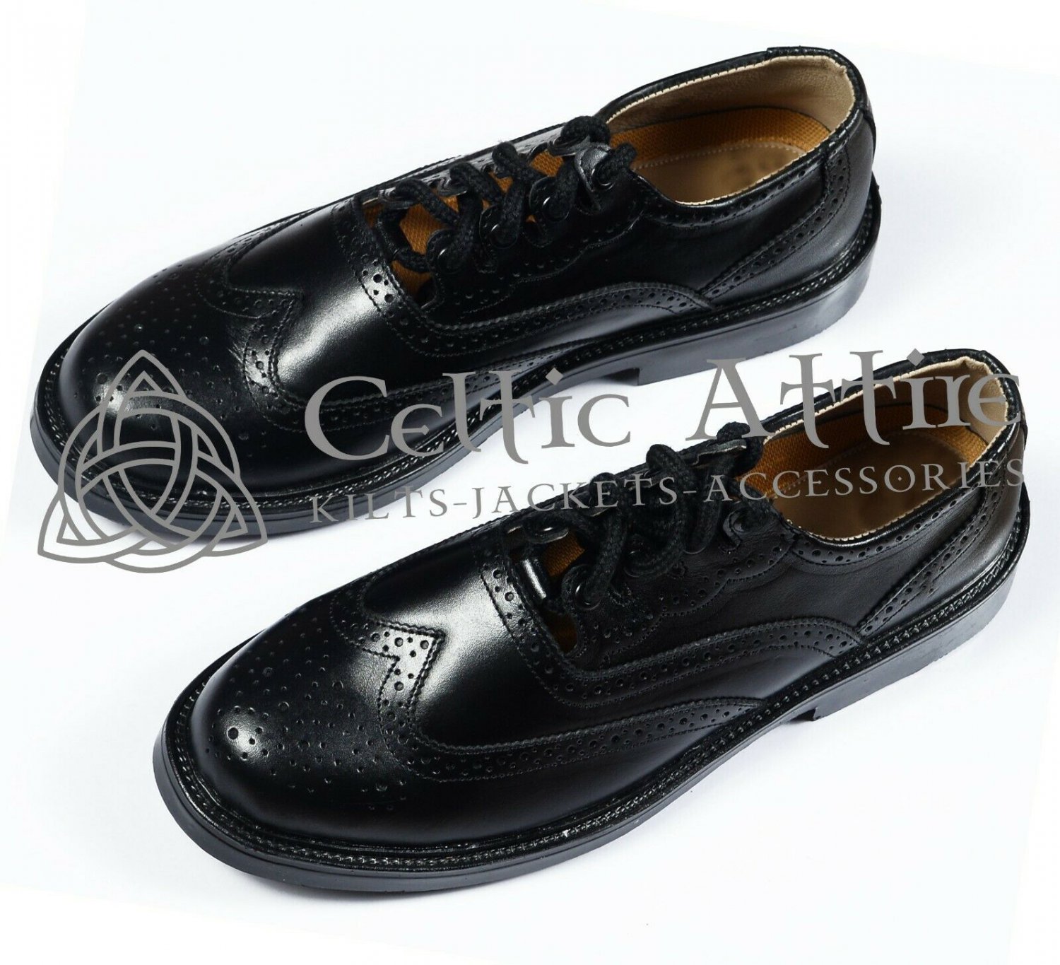 Scottish Kilt Ghillie Brogue BLACK Shoes 100%Genuine Leather Shoes Size 8