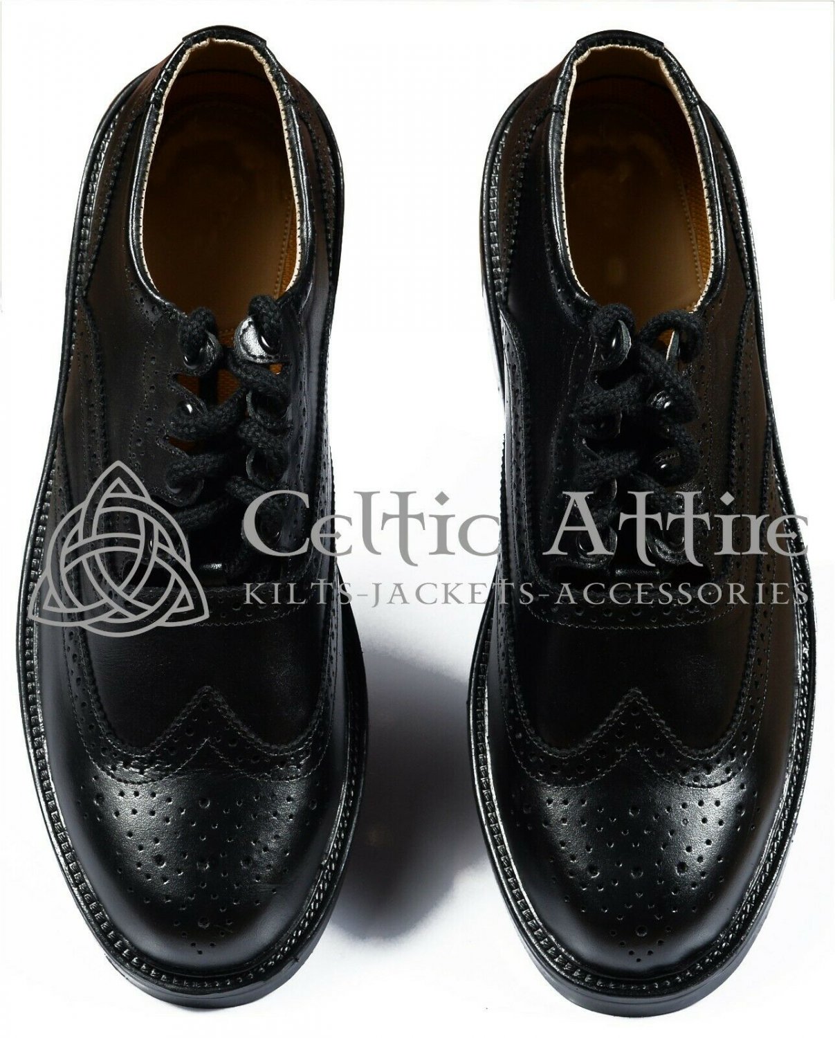 Scottish Kilt Ghillie Brogue BLACK Shoes 100%Genuine Leather Shoes Size 12