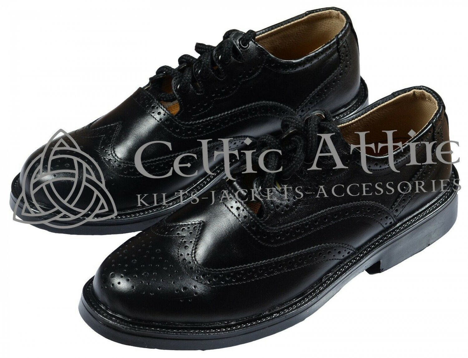 Scottish Kilt Ghillie Brogue BLACK Shoes 100%Genuine Leather Shoes Size 12