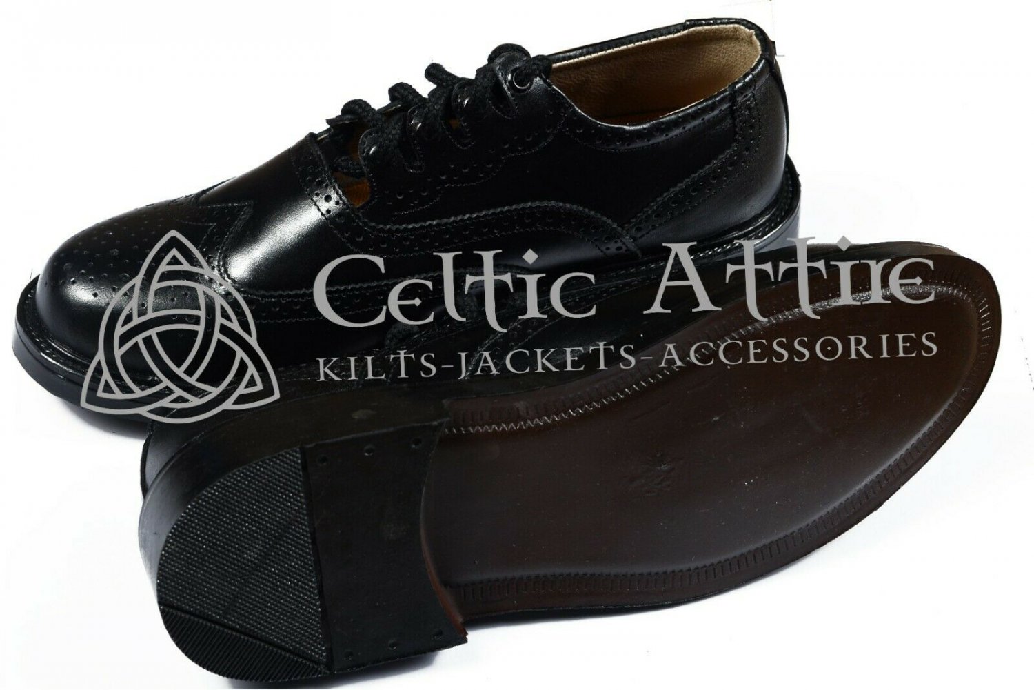 Scottish Kilt Ghillie Brogue BLACK Shoes 100%Genuine Leather Shoes Size 13