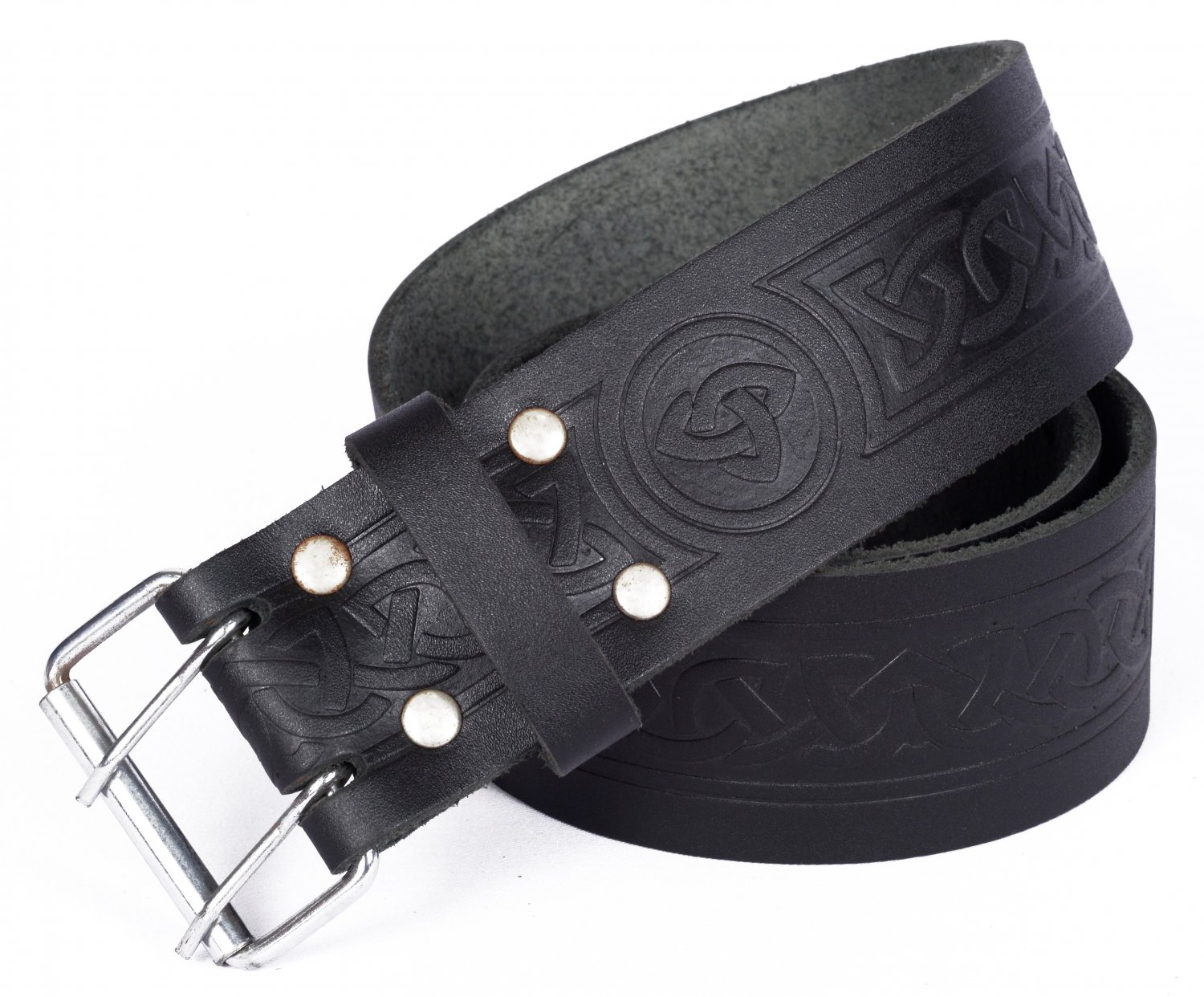 Leather Black KILT BELT Celtic Knot Design Celtic Embossed Belt Double ...