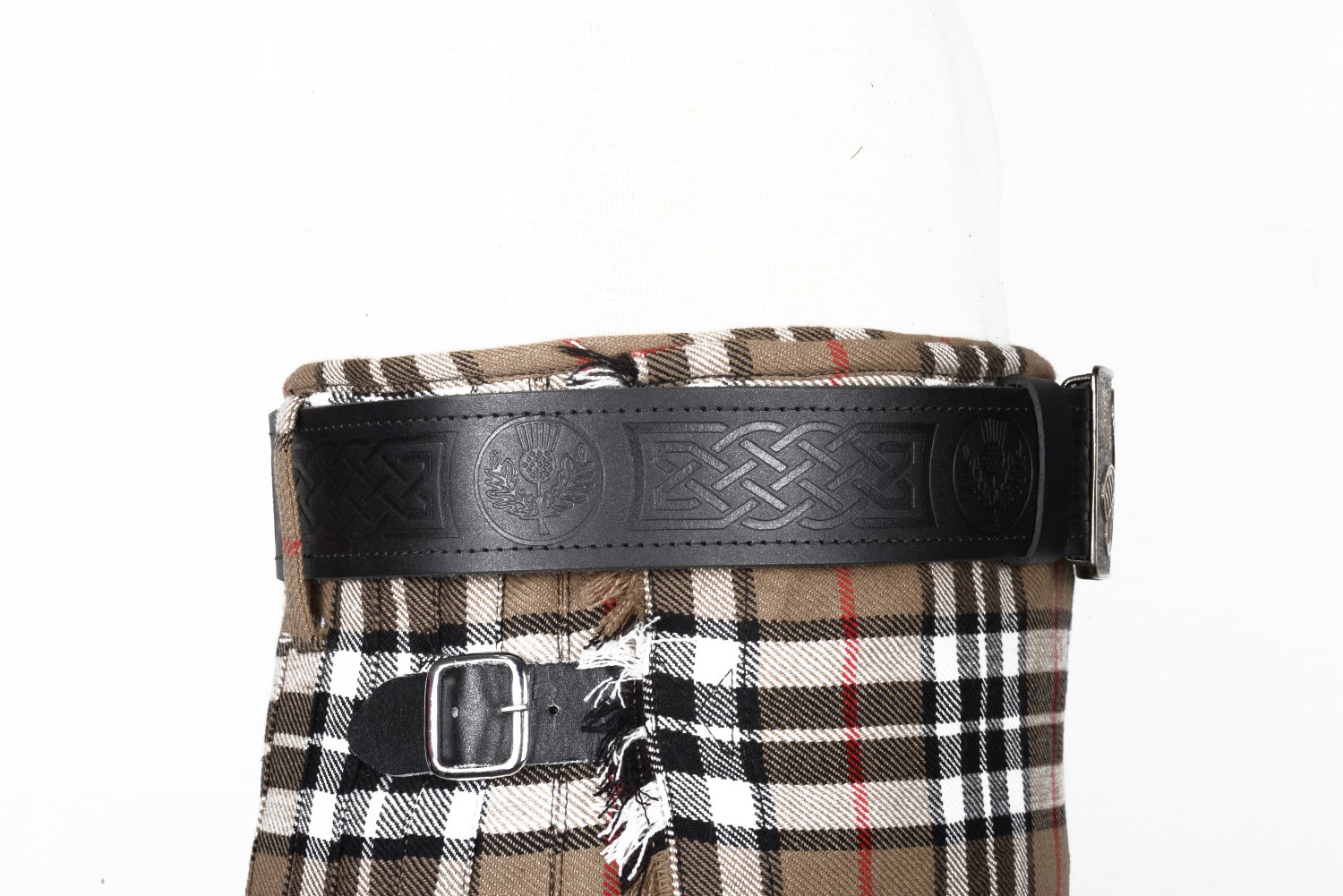 Traditional Scottish Leather Black Kilt Belt -Thistle Celtic Embossing ...