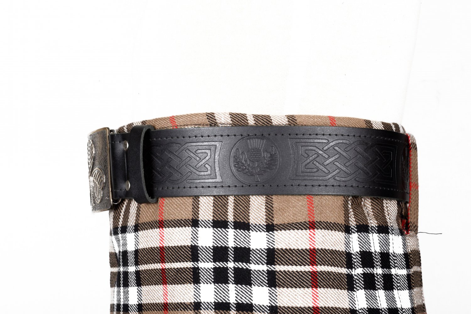 Traditional Scottish Leather Black Kilt Belt -Thistle Celtic Embossing ...