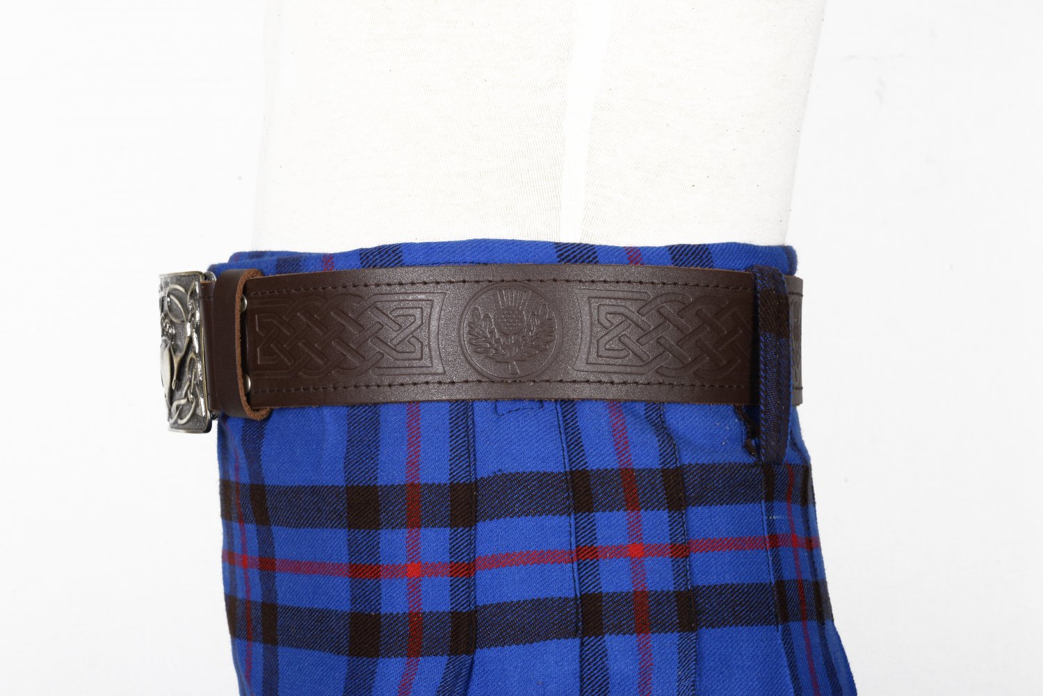 Traditional Scottish Leather Brown Kilt Belt -Thistle Celtic Embossing ...