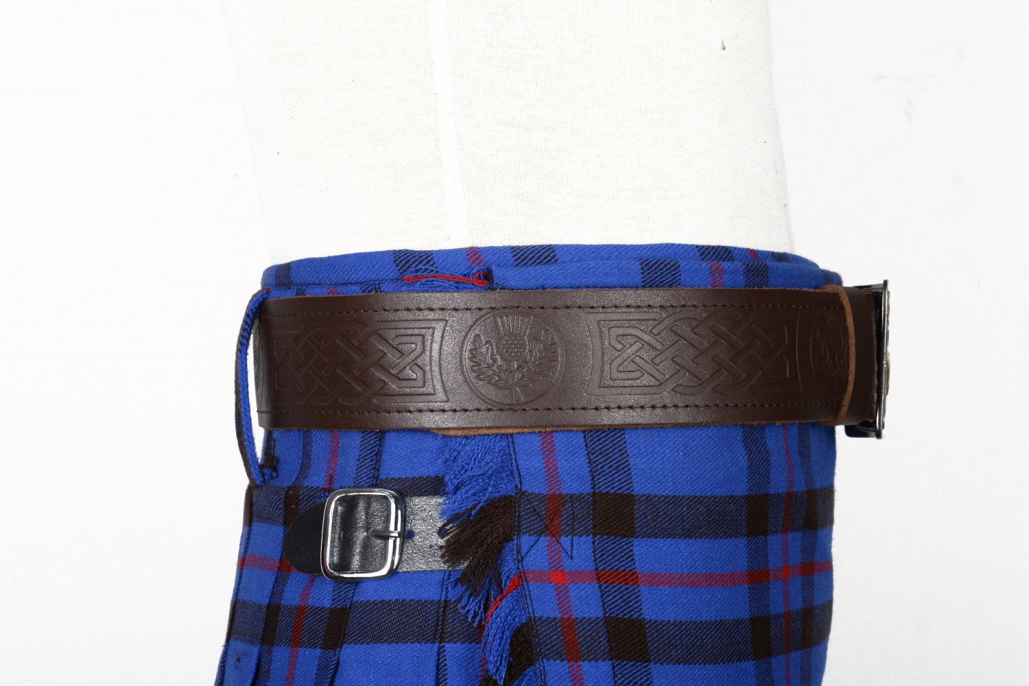 Traditional Scottish Leather Brown Kilt Belt -Thistle Celtic Embossing ...