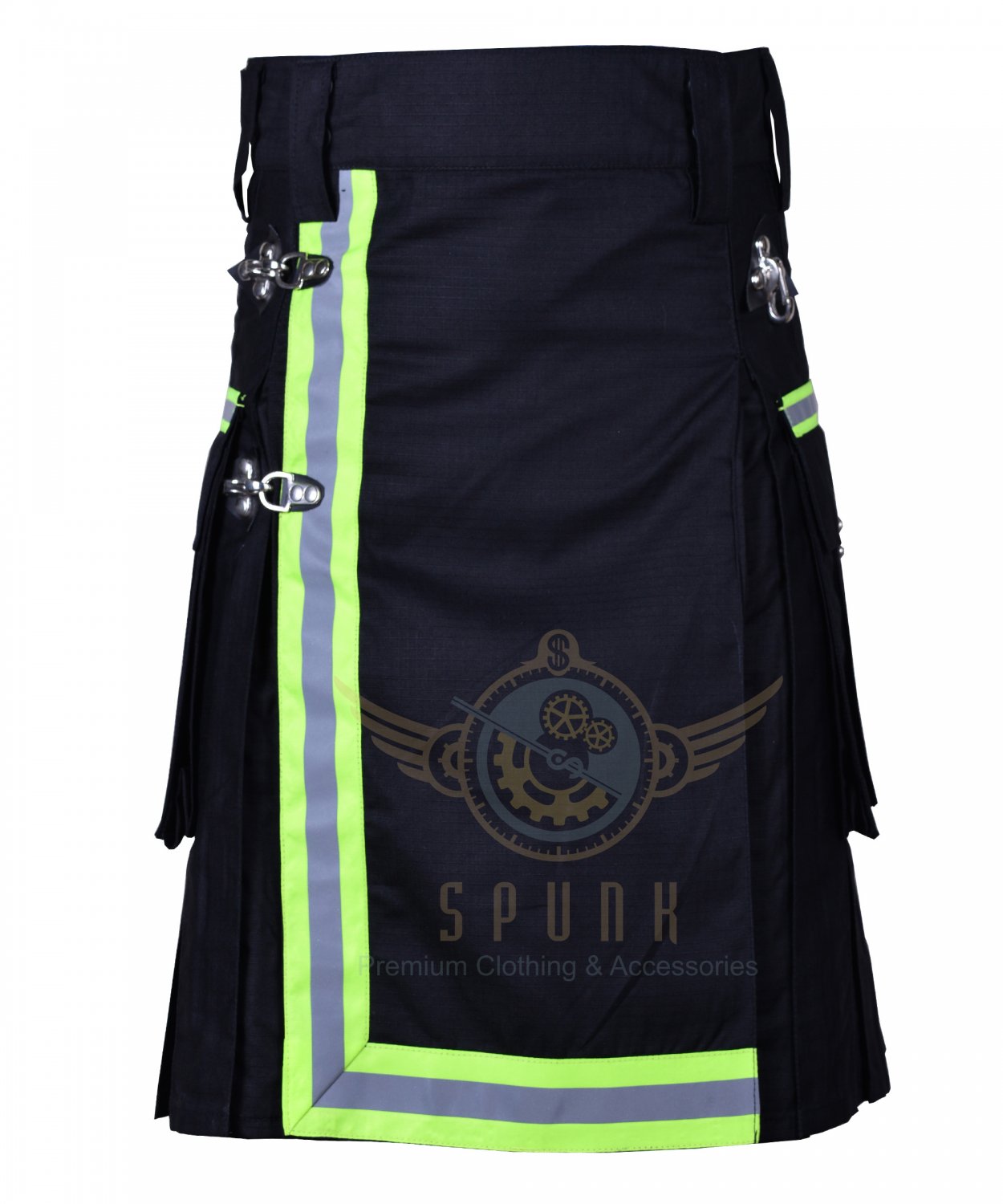 Mens Handmade kilt Fire fighter Kilt Highly Visible Reflector Black ...