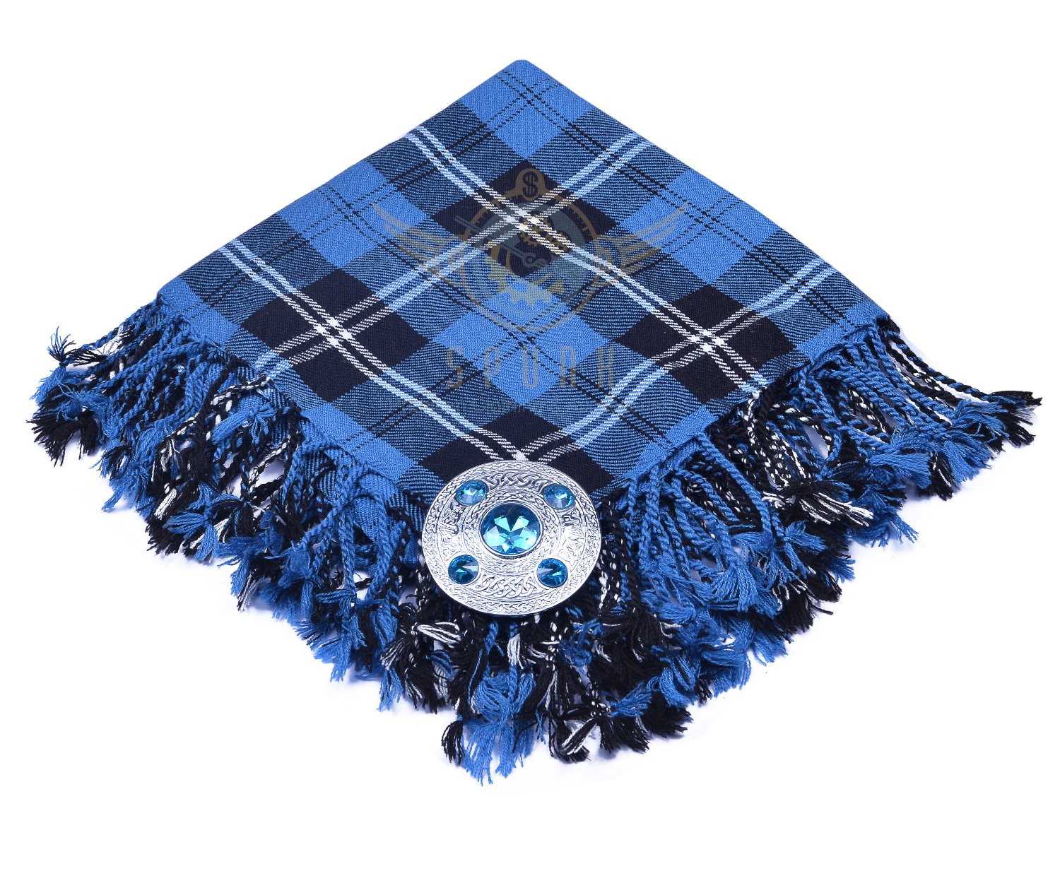 Scottish Traditional Ramsey Blue Hunting Tartan Kilt FLY PLAID & Brooch ...