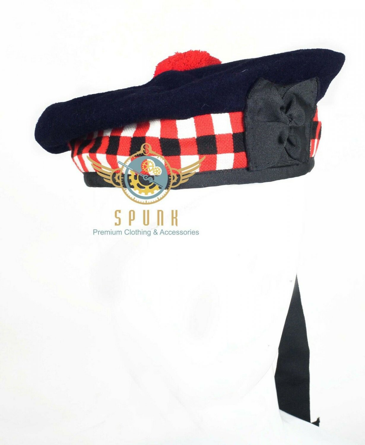 Scottish Military Piper DICED BALMORAL Bonnet Hat/kilt Caps 100% Black Wool