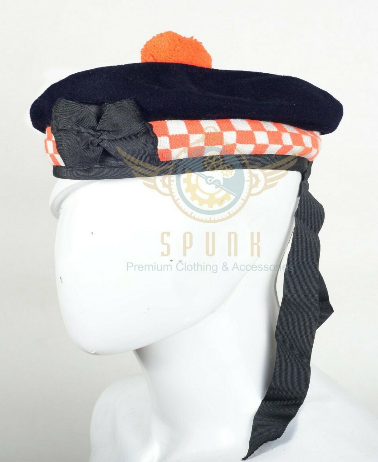Scottish Military Piper Orange White DICED BALMORAL Bonnet Hat/kilt ...