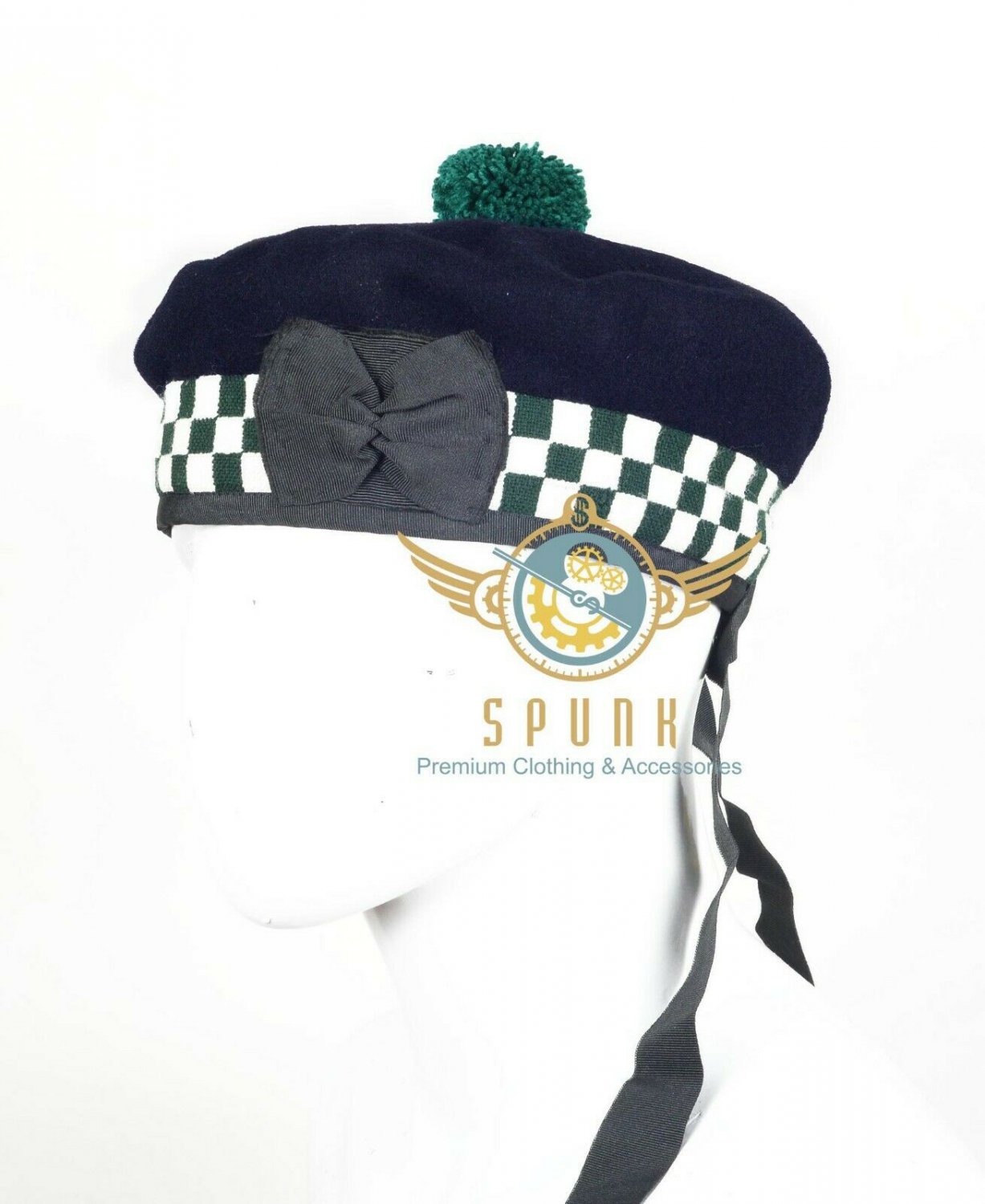 Scottish Military Piper Green White DICED BALMORAL Bonnet Hat/kilt Caps ...