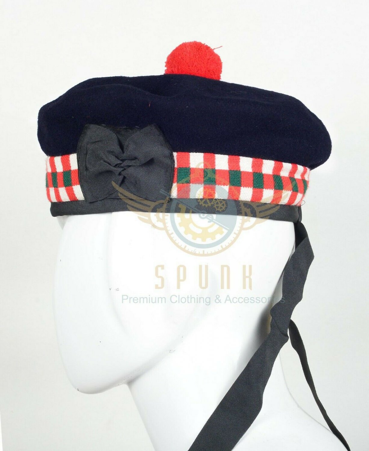 Scottish Military Piper Red Green & White DICED BALMORAL Bonnet Hat ...