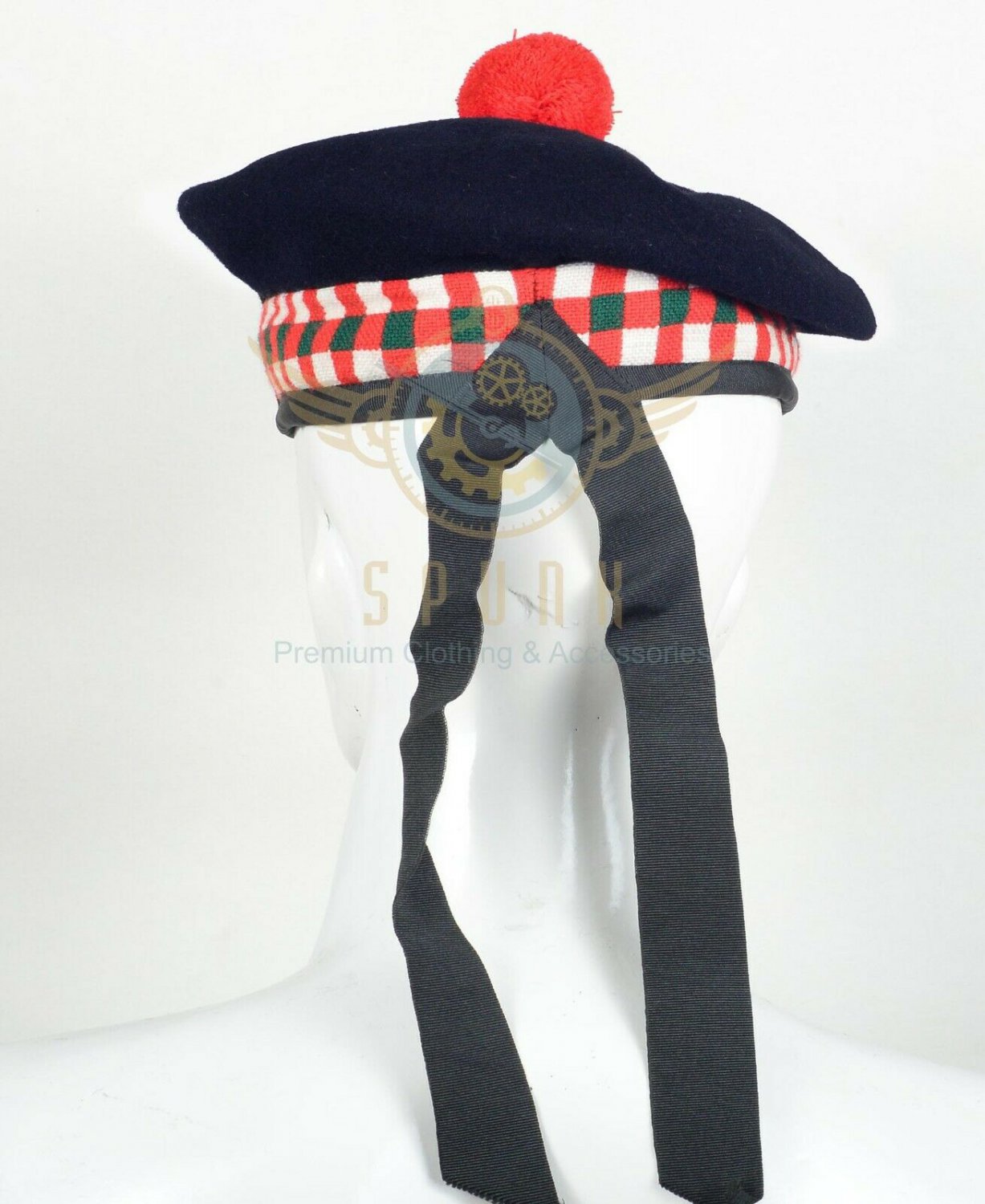 Scottish Military Piper Red Green & White DICED BALMORAL Bonnet Hat ...
