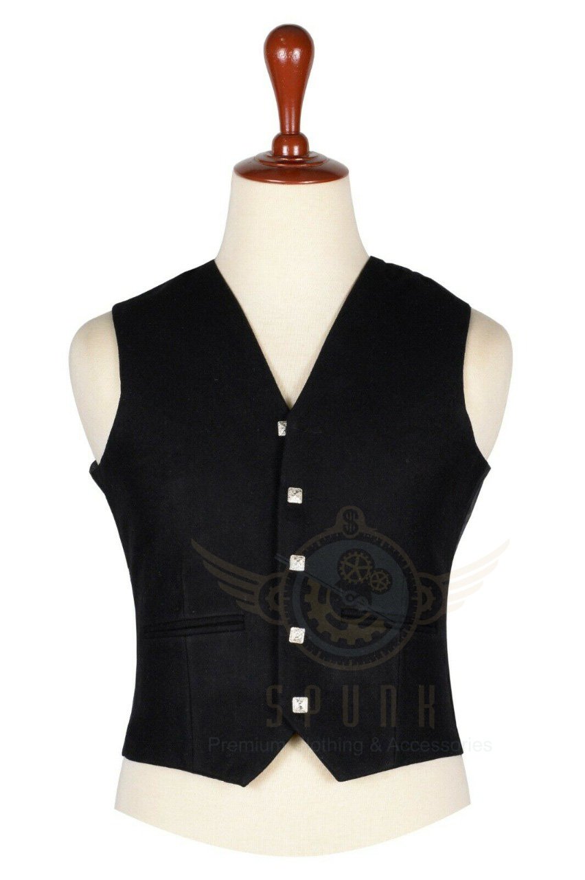 Argyle Vest - Scottish Traditional 5 Buttons Black Wool Argyle Vest ...