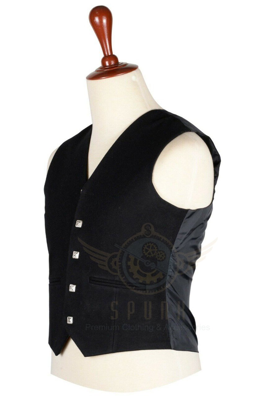 Argyle Vest - Scottish Traditional 5 Buttons Black Wool Argyle Vest ...