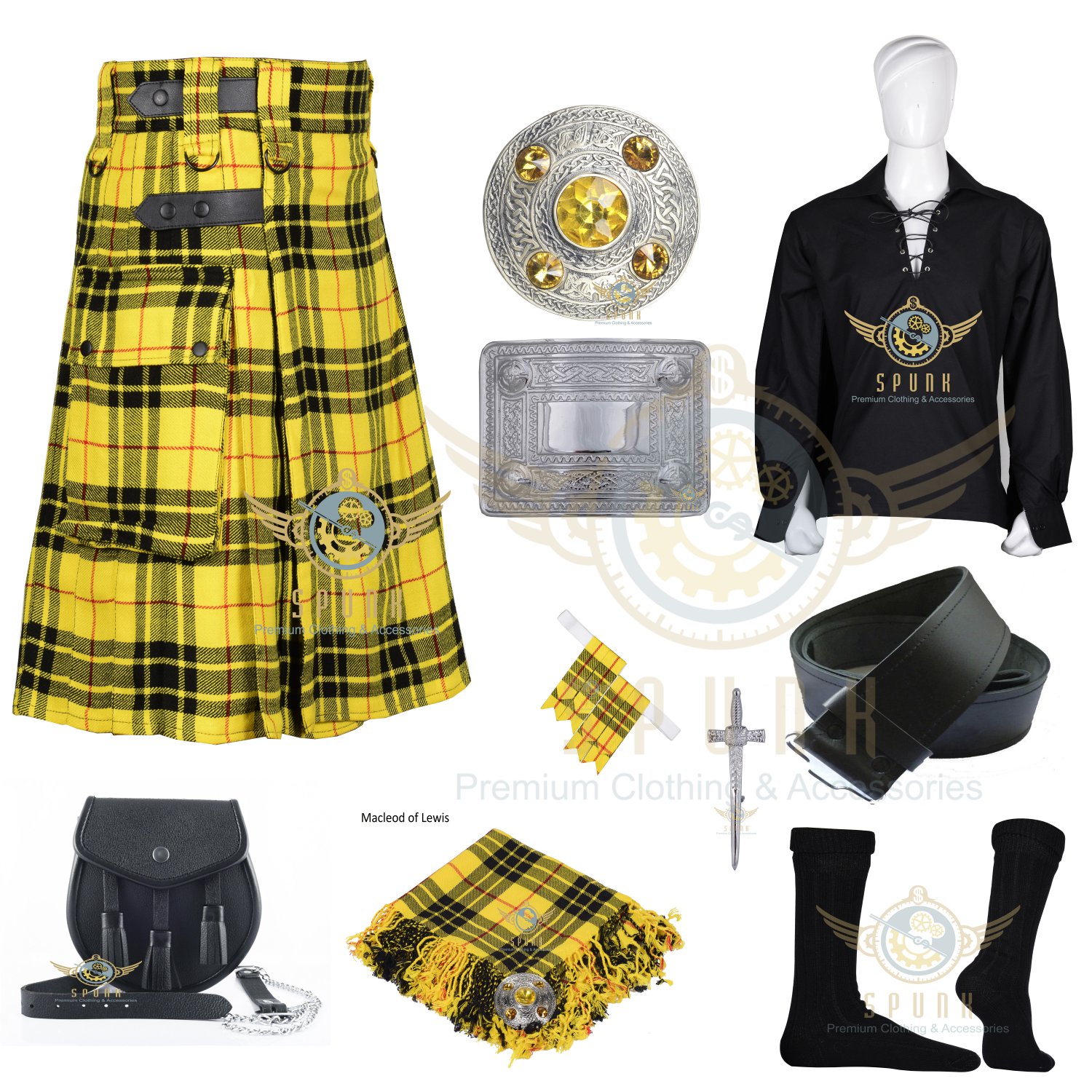 Men's Scottish Macleod of Lewis Utility kilt - 2 Cargo pockets Utility ...