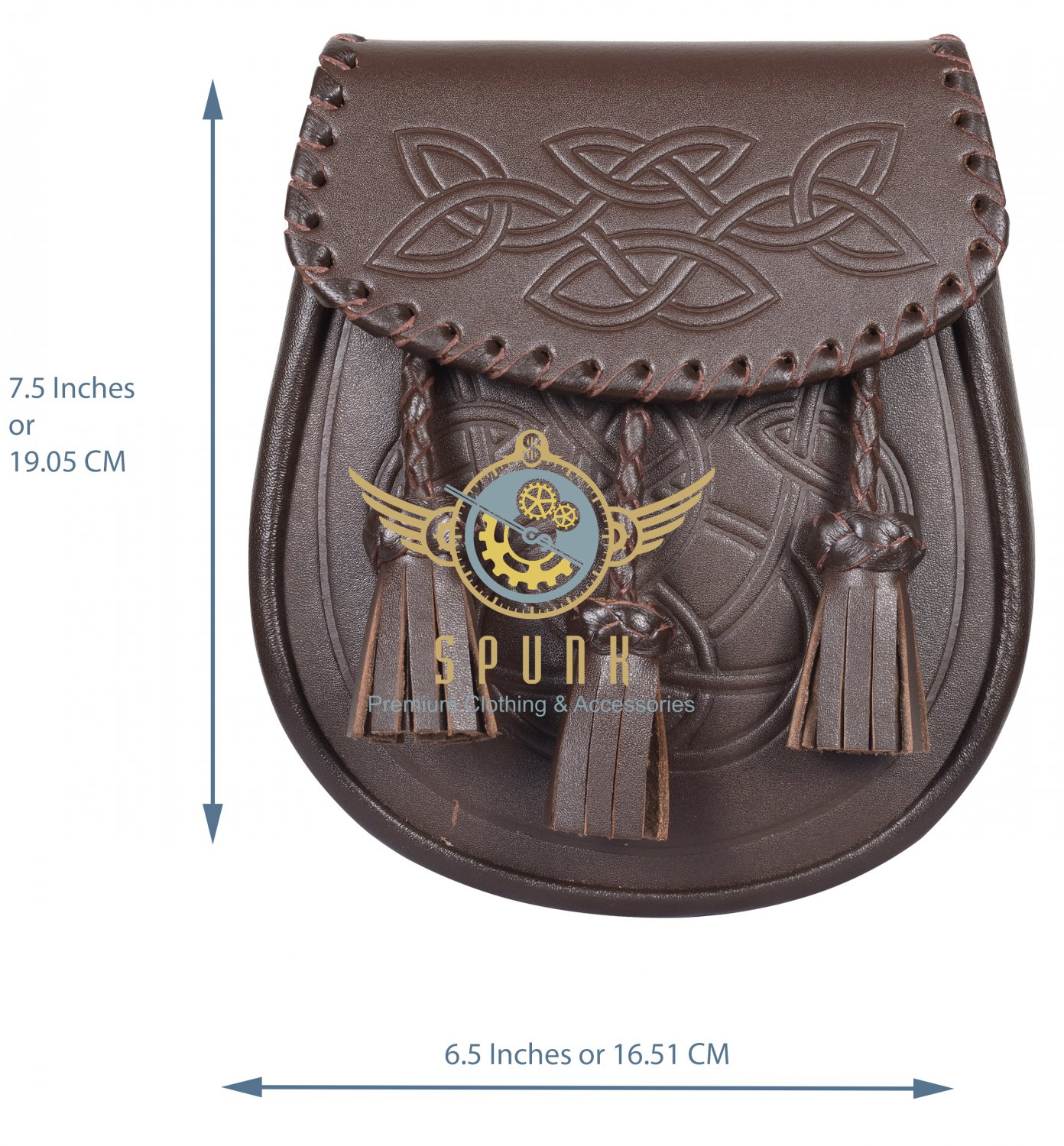 Scottish Kilt Sporran Brown & Black Leather Celtic Embossed Pattern DAY ...