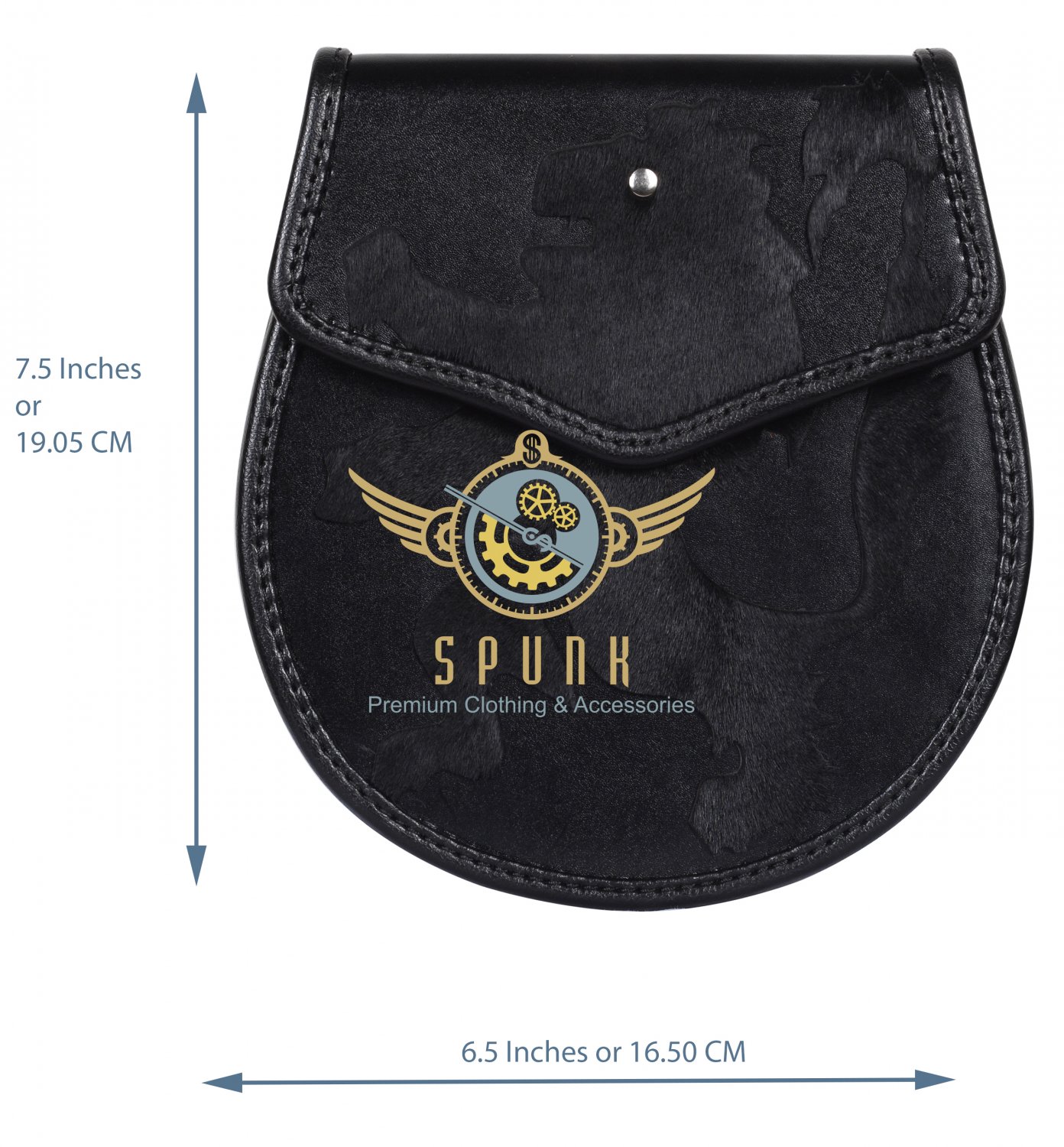 Scottish Day Sporran Black Leather KILT SPORRAN - Rampant Lion Pattern