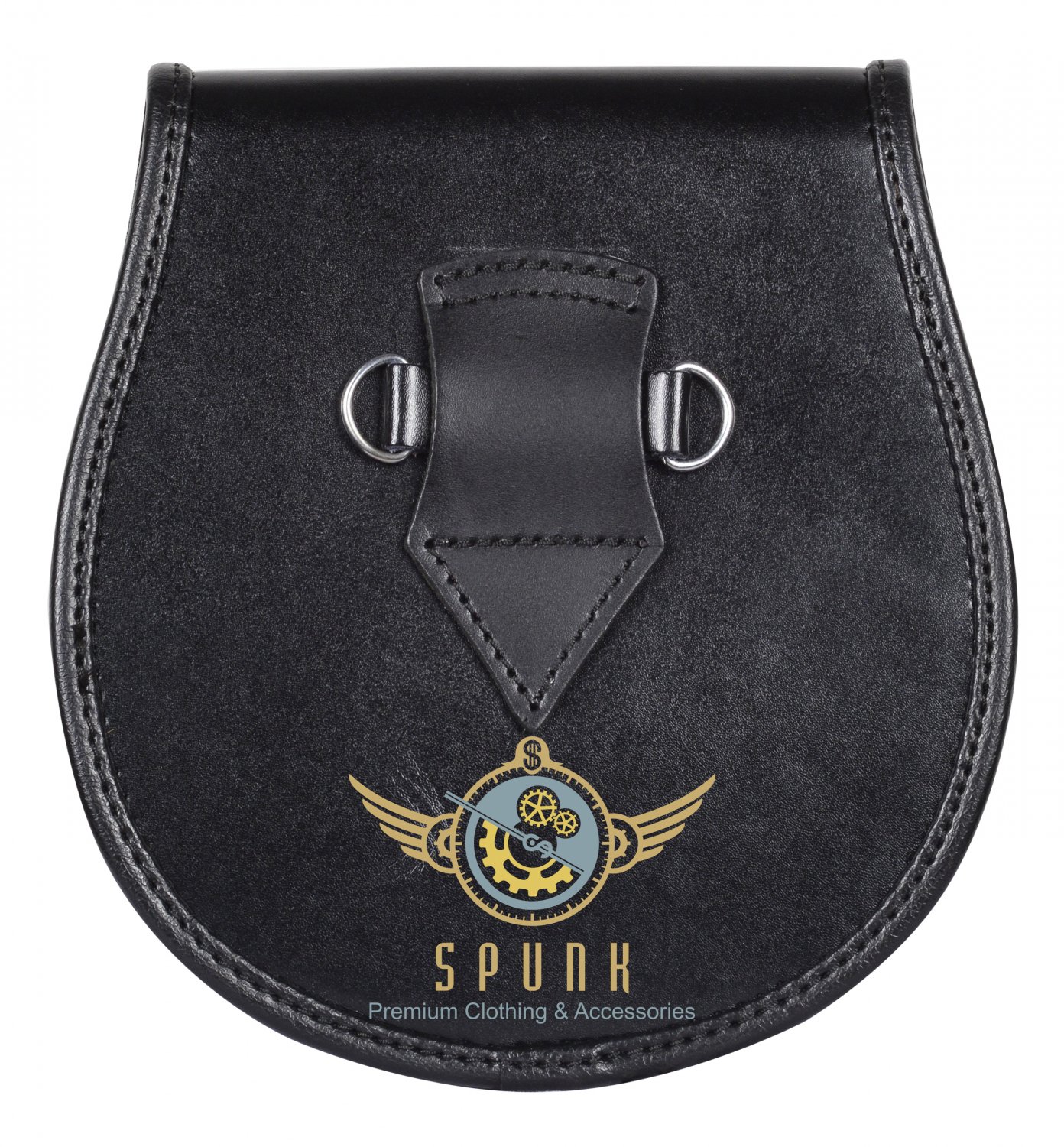 Scottish Day Sporran Black Leather KILT SPORRAN - Rampant Lion Pattern