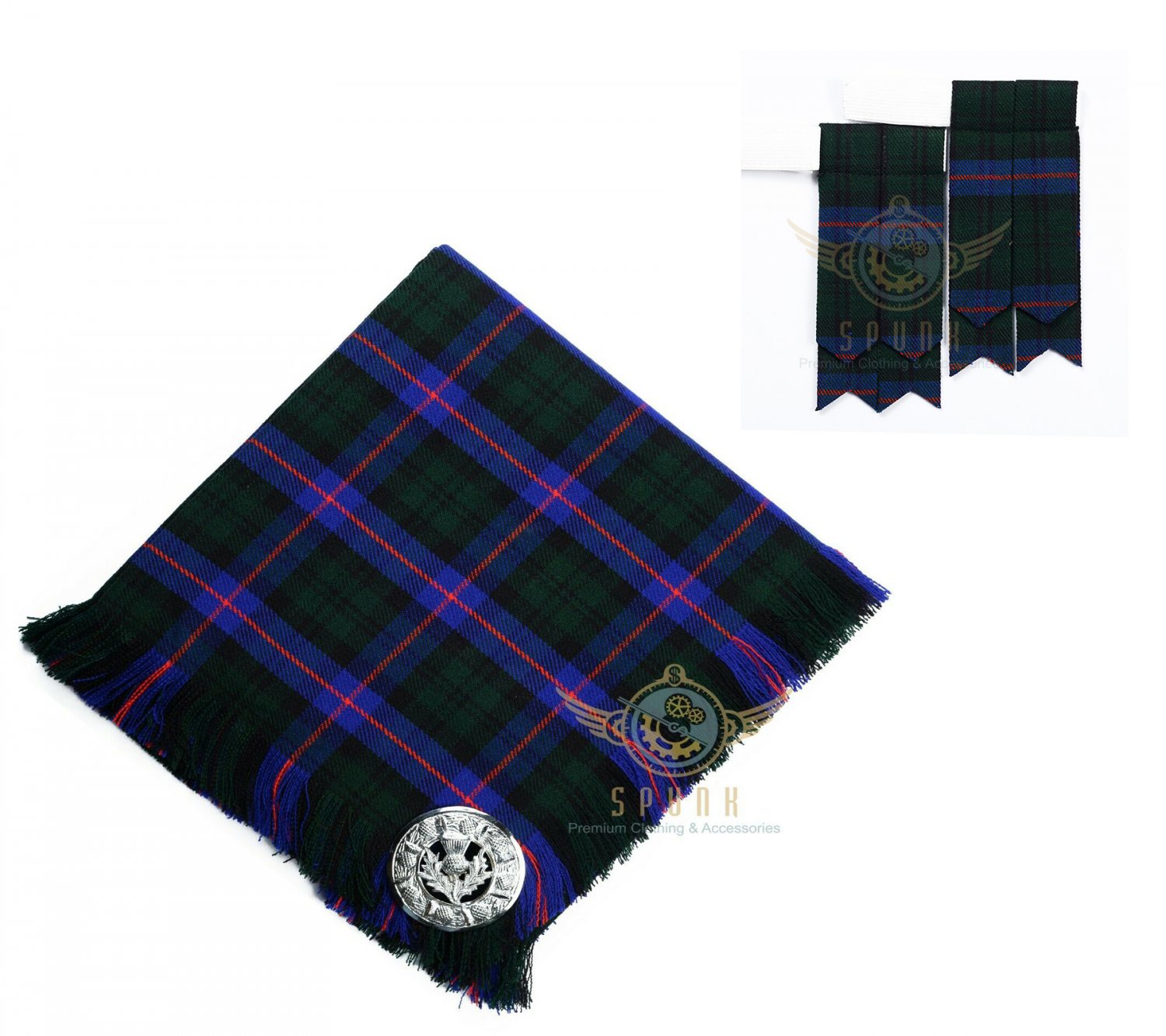 Scottish Traditional Armstrong Tartan Kilt FLYPLAID + Brooch & Flashes ...