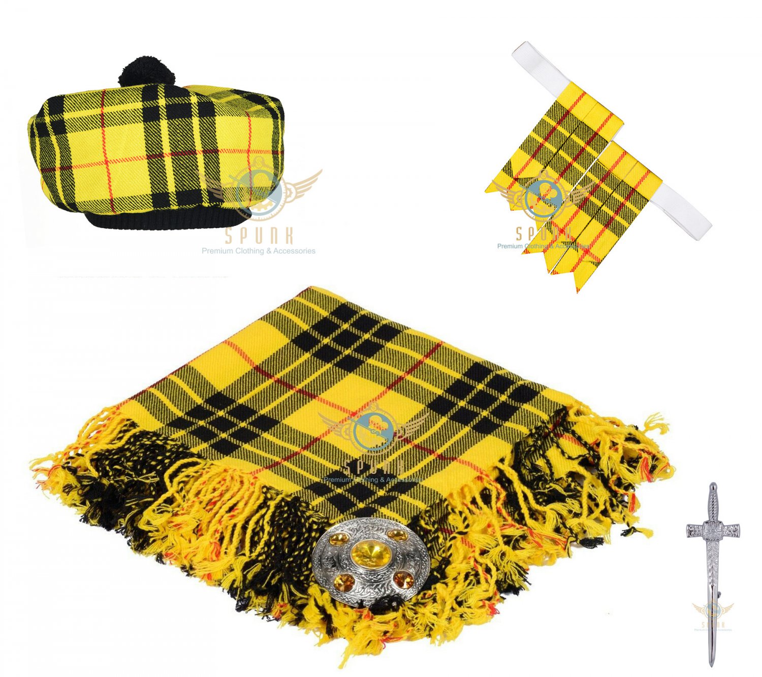 Scottish Macleod of Lewis Tartan Kilt FLY PLAID + Brooch- Flashes ...