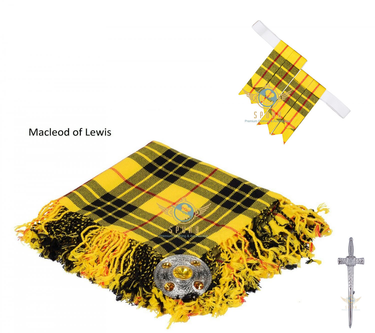 Scottish Macleod of Lewis Tartan Kilt FLY PLAID + Brooch- Flashes ...