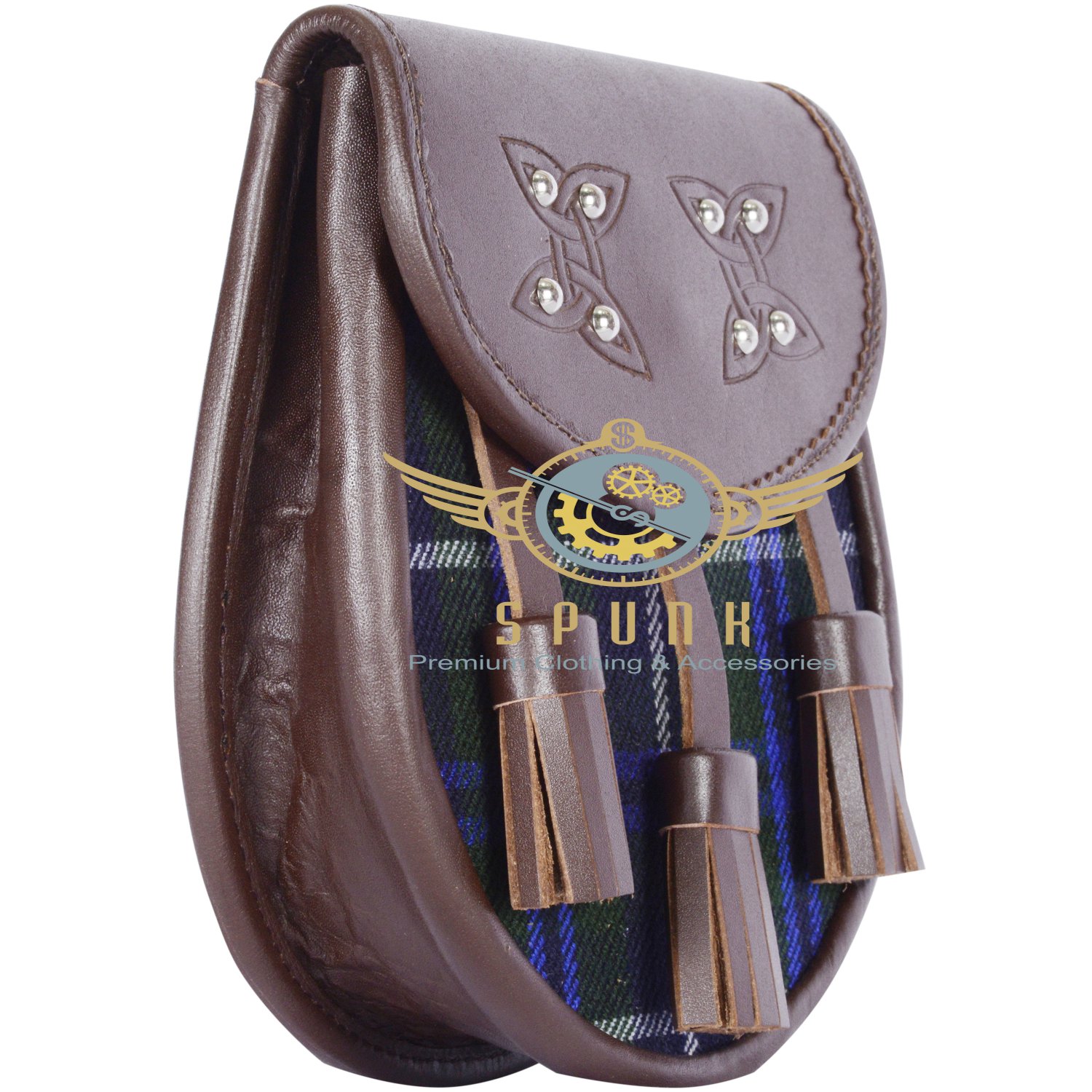 Premium - Brown Leather - Blue Douglas Tartan Scottish KILT SPORRAN ...