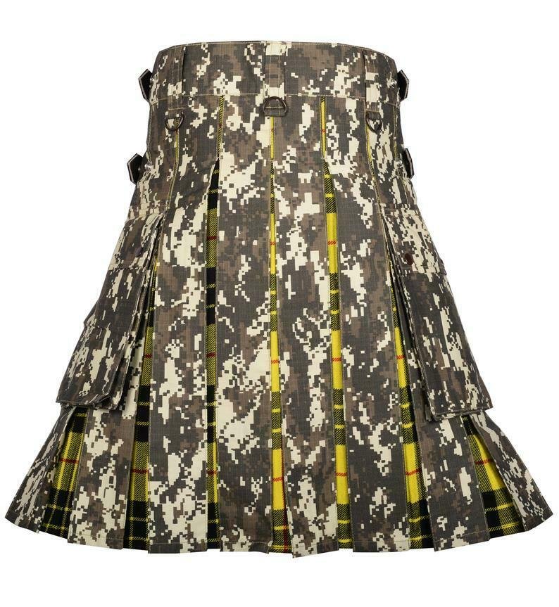 Scottish Men's Digital Camo Utility Hybrid Macleod of Lewis Tartan Under Pleated kilts