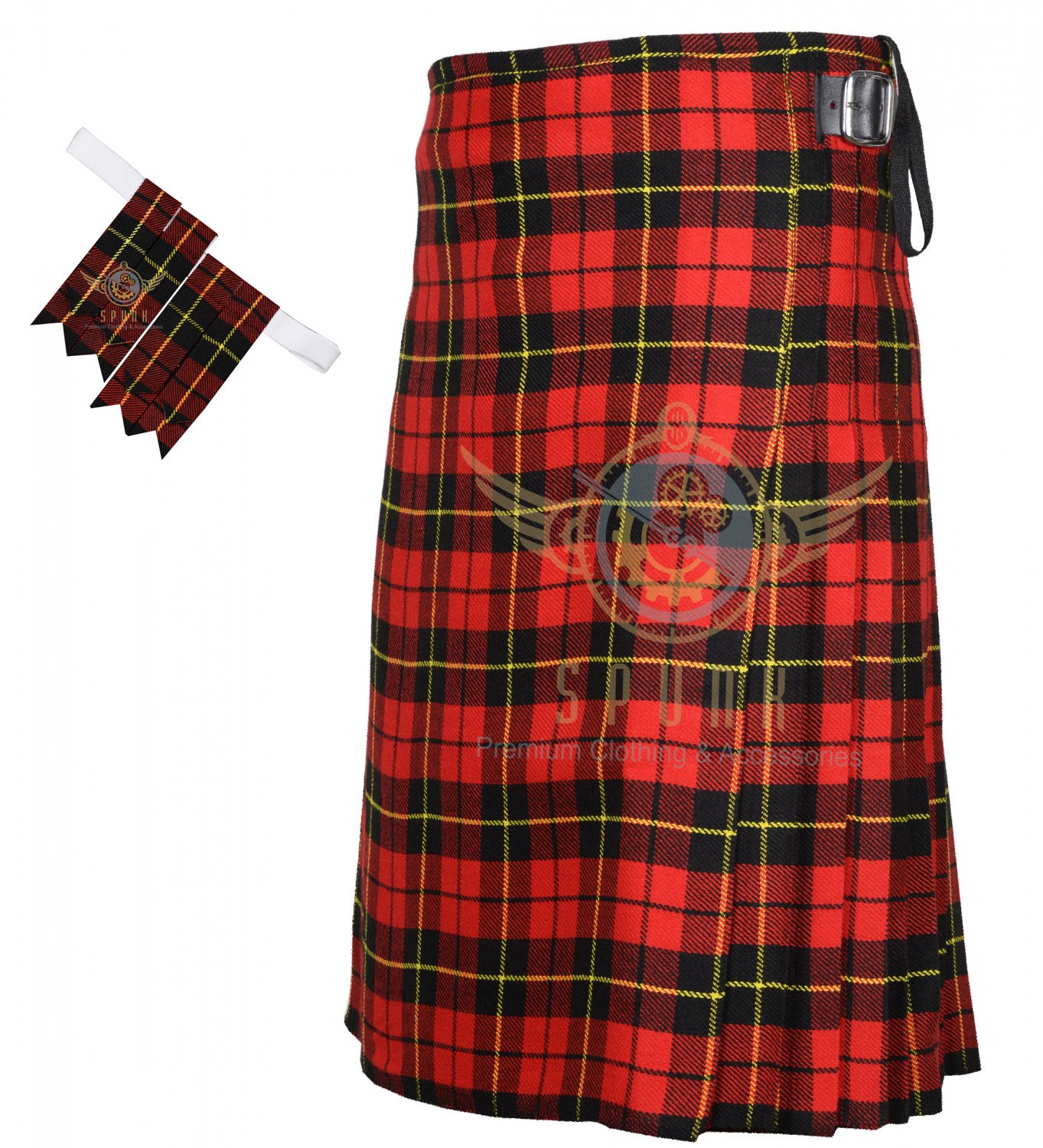 Men's Scottish Wallace 8 Yard KILT Wallace Fabric 8 Yard KILT with Flashes
