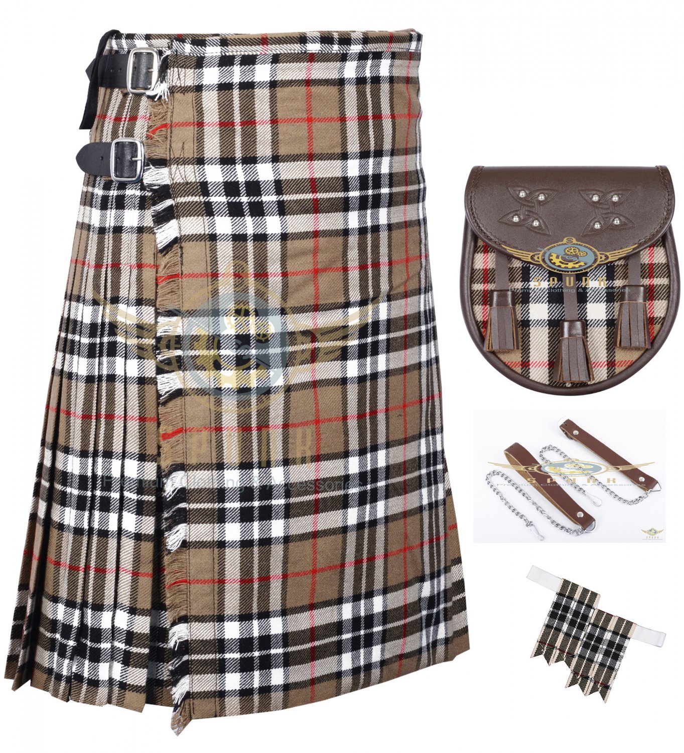 Scottish Camel Thompson 8 Yard KILT 13 Oz 8 yard Kilts Tartan Kilt ...