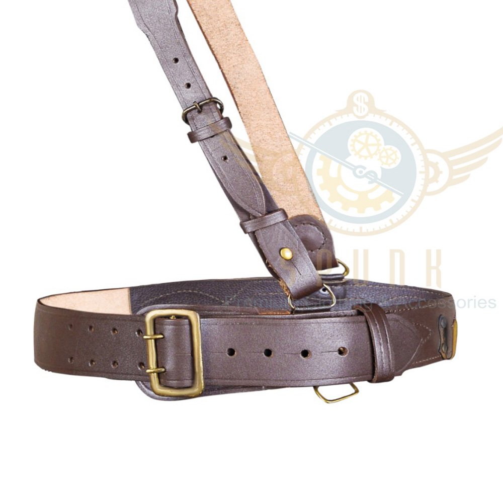 Men's Sam Browne Genuine Leather belt - Shoulder Strap with Sword Frog ...