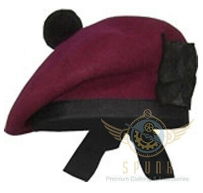 Scottish Highlander Military Piper Maroon BALMORAL Bonnet Hat /KILT CAP ...