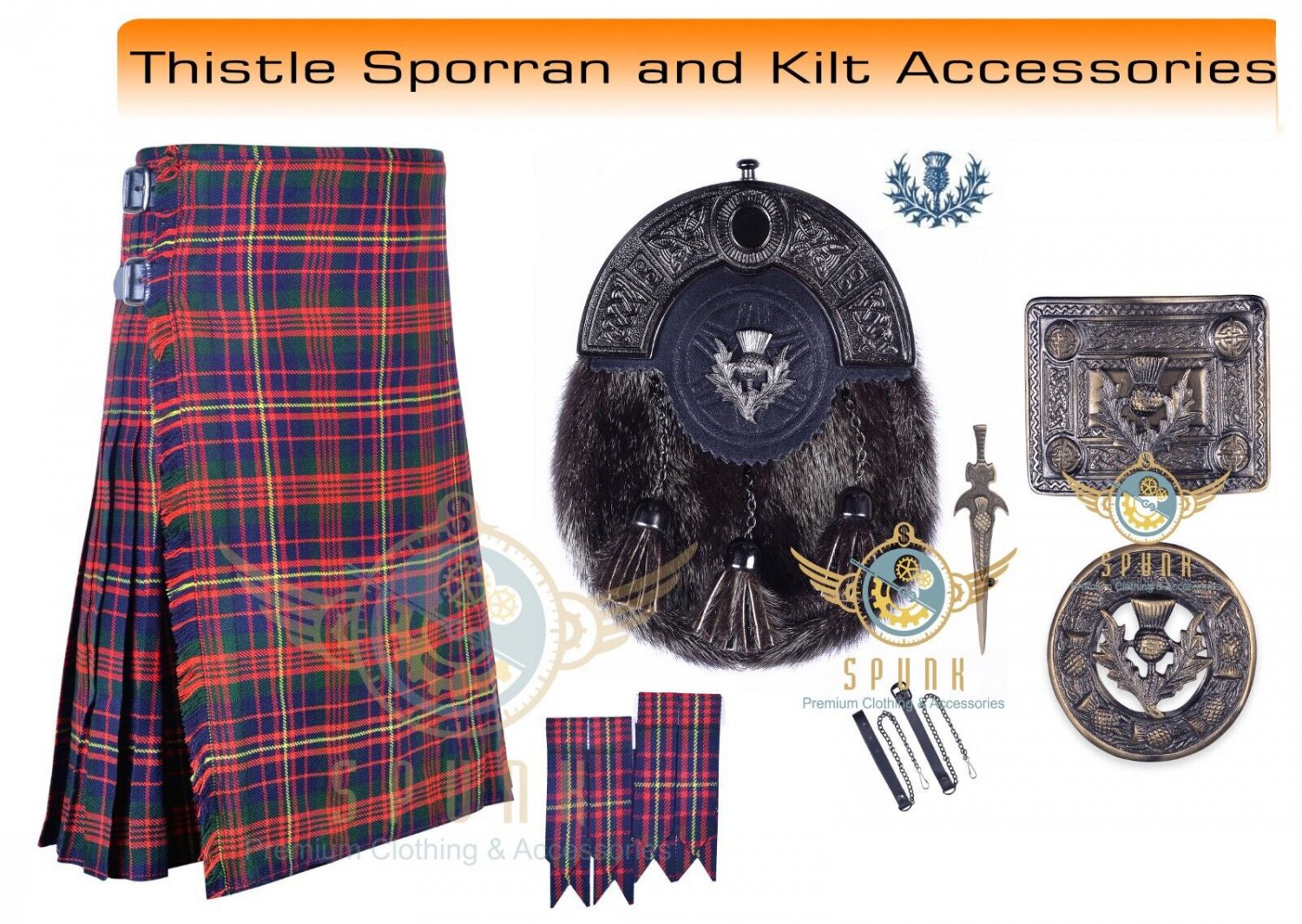 Scottish Cameron 8 yard Kilt Men's Traditional Highland 8 yard kilt Set