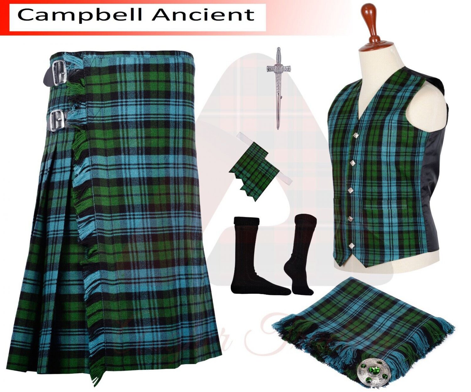 Men's Scottish Campbell Ancient 8 yard Tartan kilt - Highland Traditional kilts & Accessories