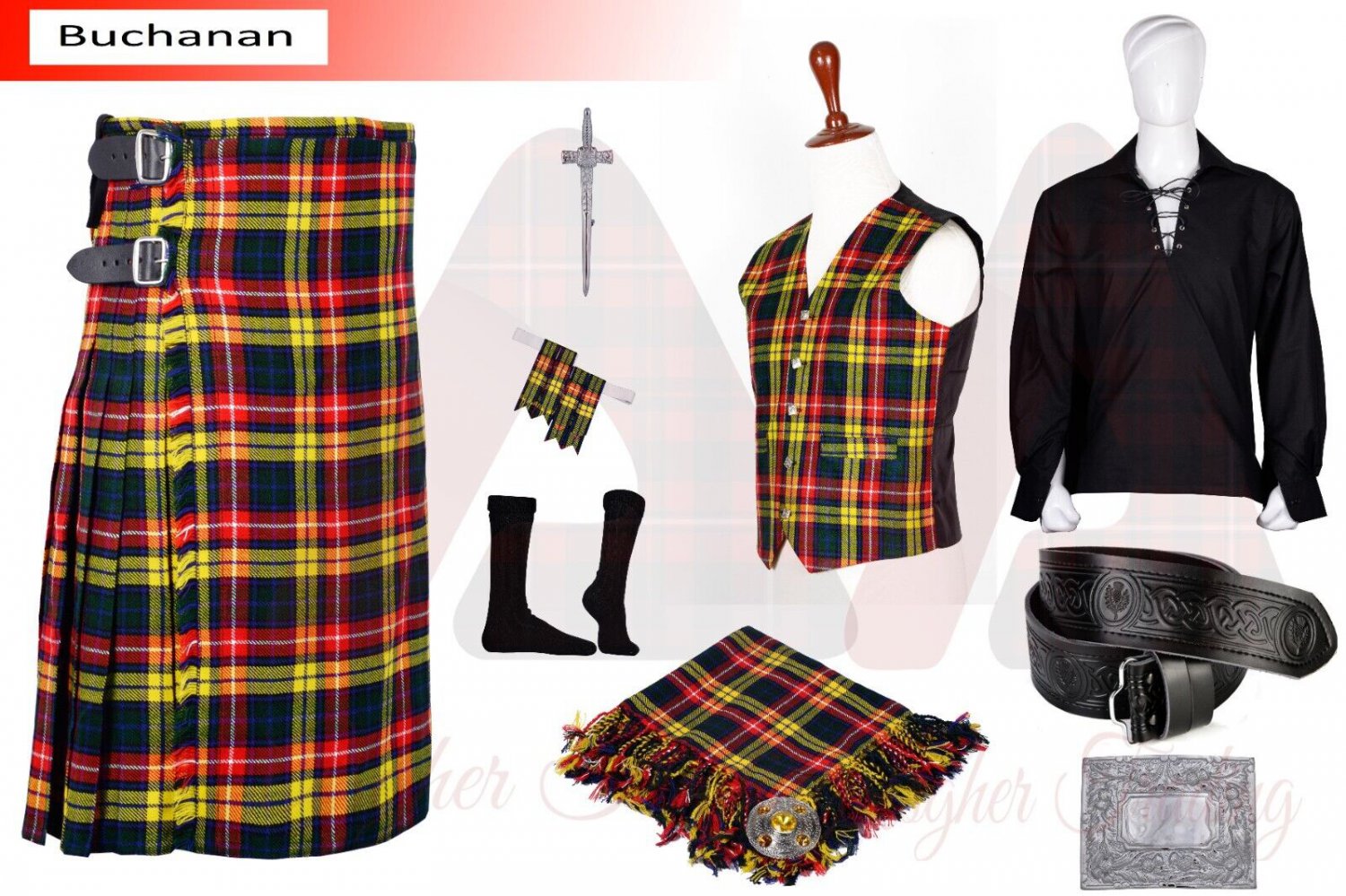 Traditional 8 yard Buchanan Tartan kilt - Men's Scottish Highland kilts ...
