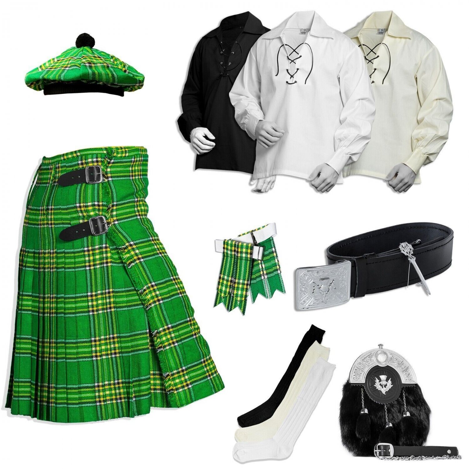 Scottish Irish Tartan Kilt Set 8 Yards 9-Pieces kilt accessories for ...