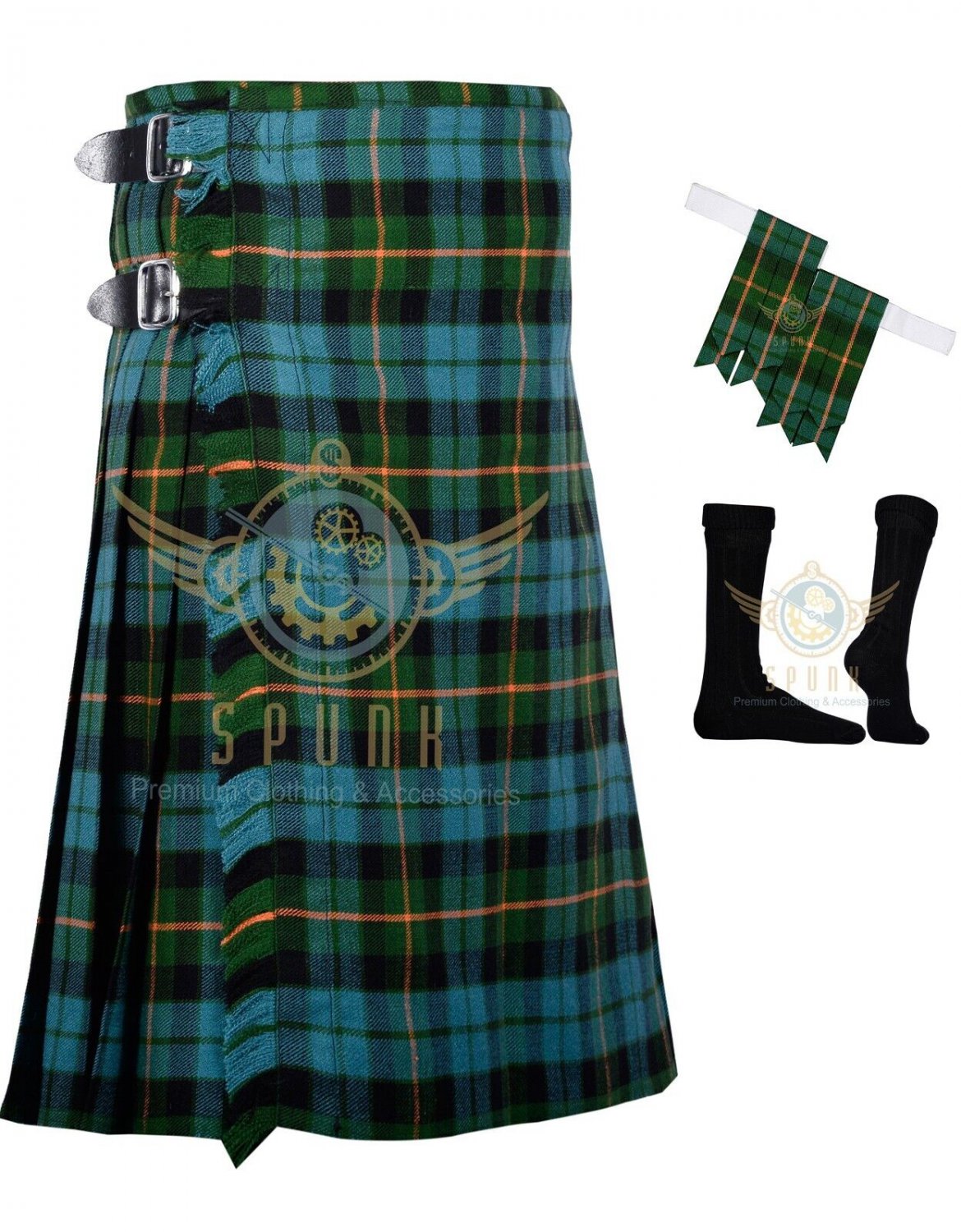 Scottish Men's Traditional 8 Yard Kilt Gunn Ancient Tartan KILTS with Free - Flashes - Socks