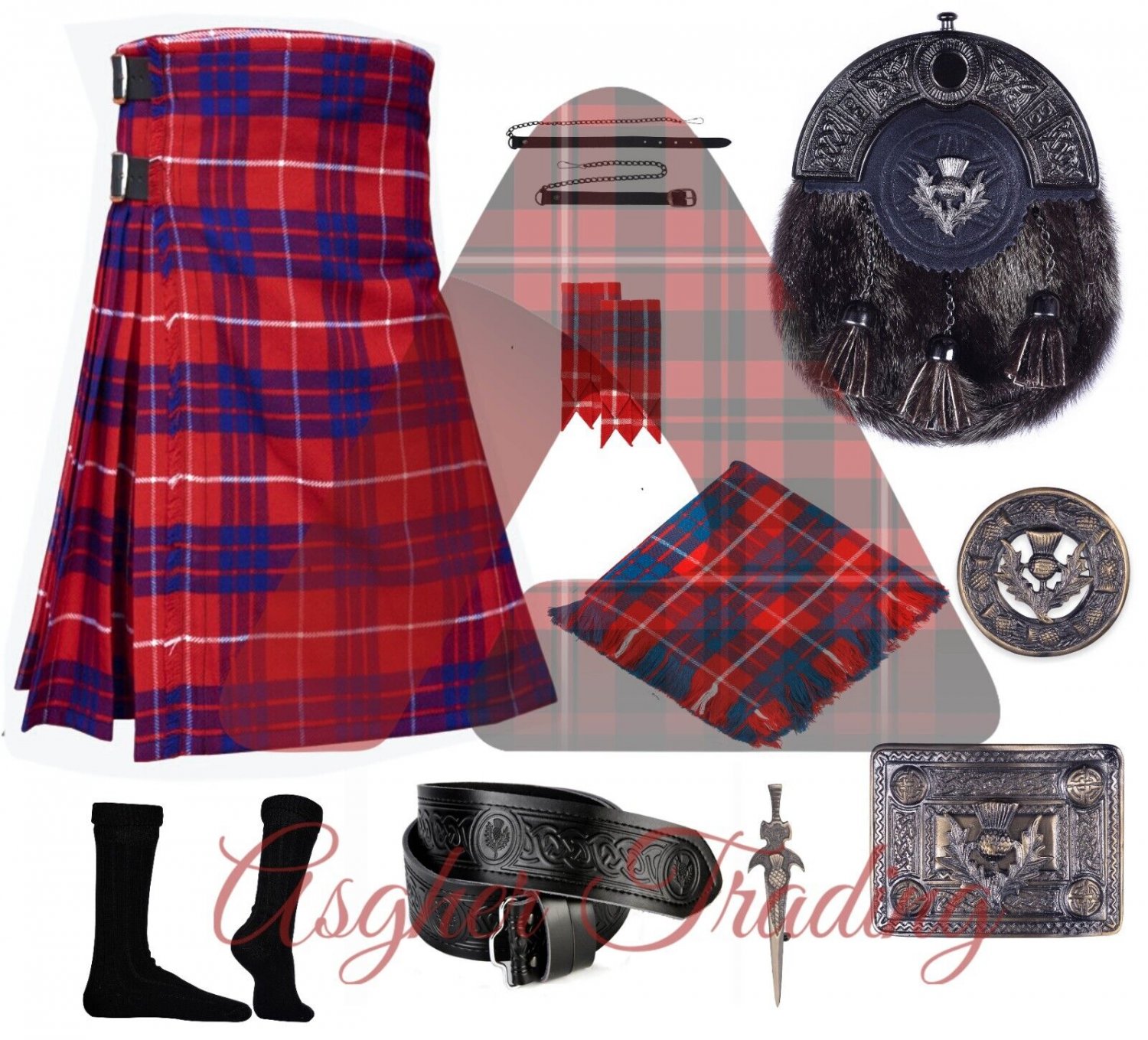 MEN'S 8 YARD KILT Hamilton Red TARTAN Kilt Highland Scottish Kilts ...